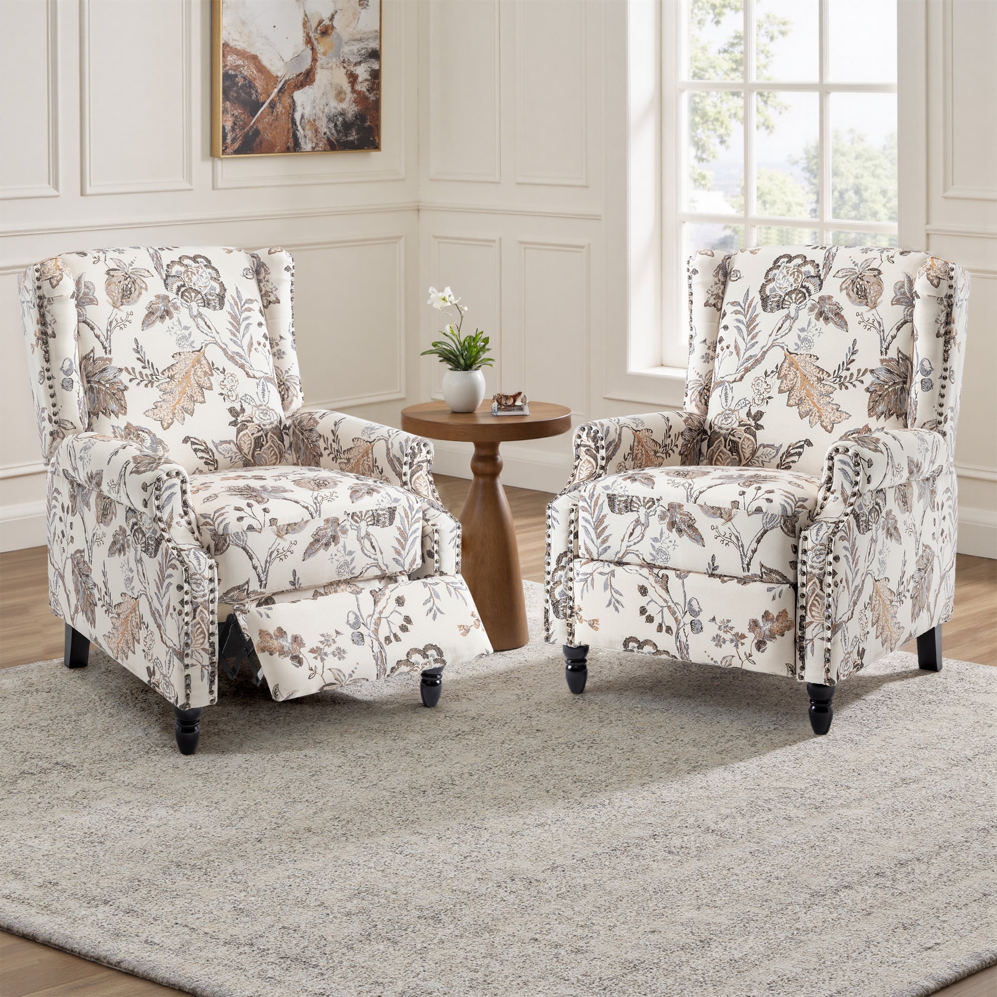 UIXE Floral Pushback Recliner Chairs Set of 2, Fabric Upholstered ...