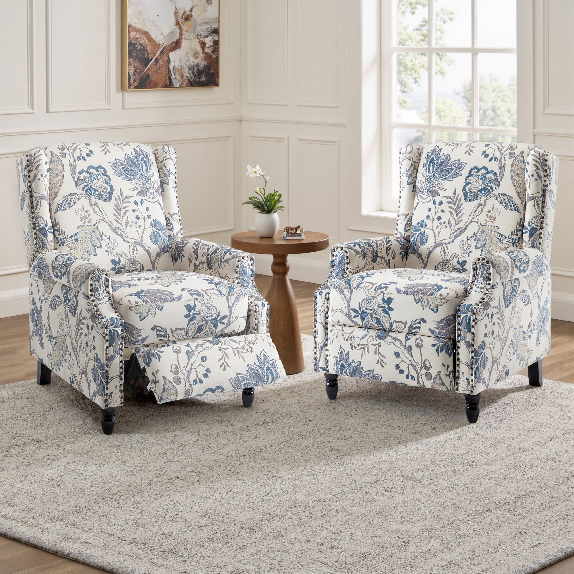 UIXE Floral Pushback Recliner Chairs Set of 2, Fabric Upholstered ...