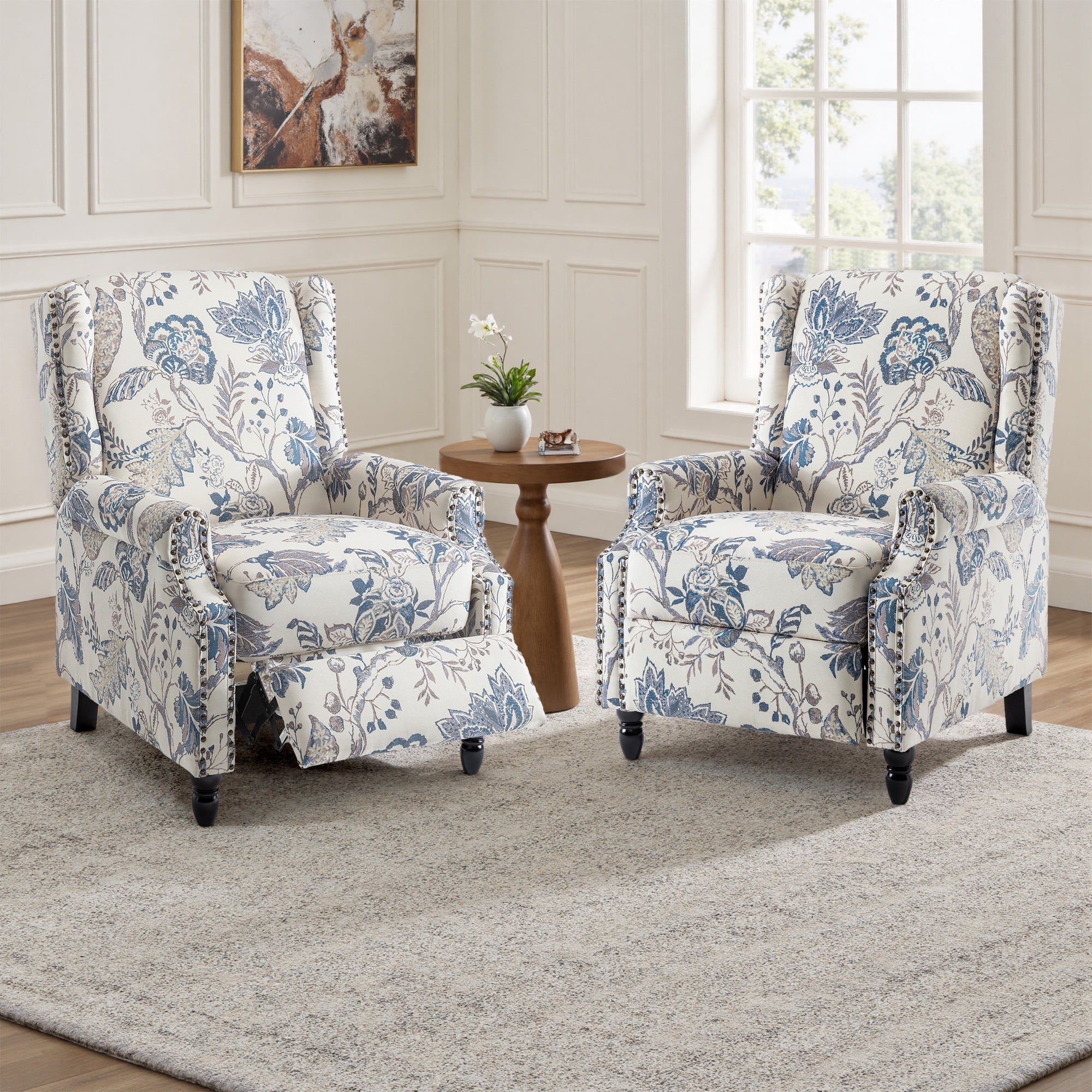 UIXE Floral Pushback Recliner Chairs Set of 2, Fabric Upholstered ...