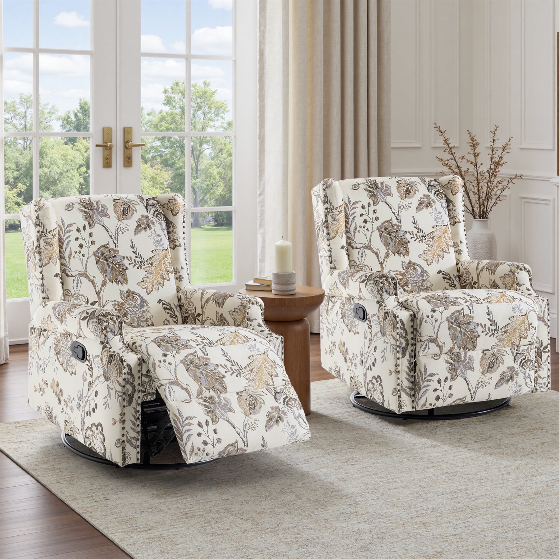 UIXE Floral Swivel Glider Recliner Chairs Set of 2, High Back Nursery ...