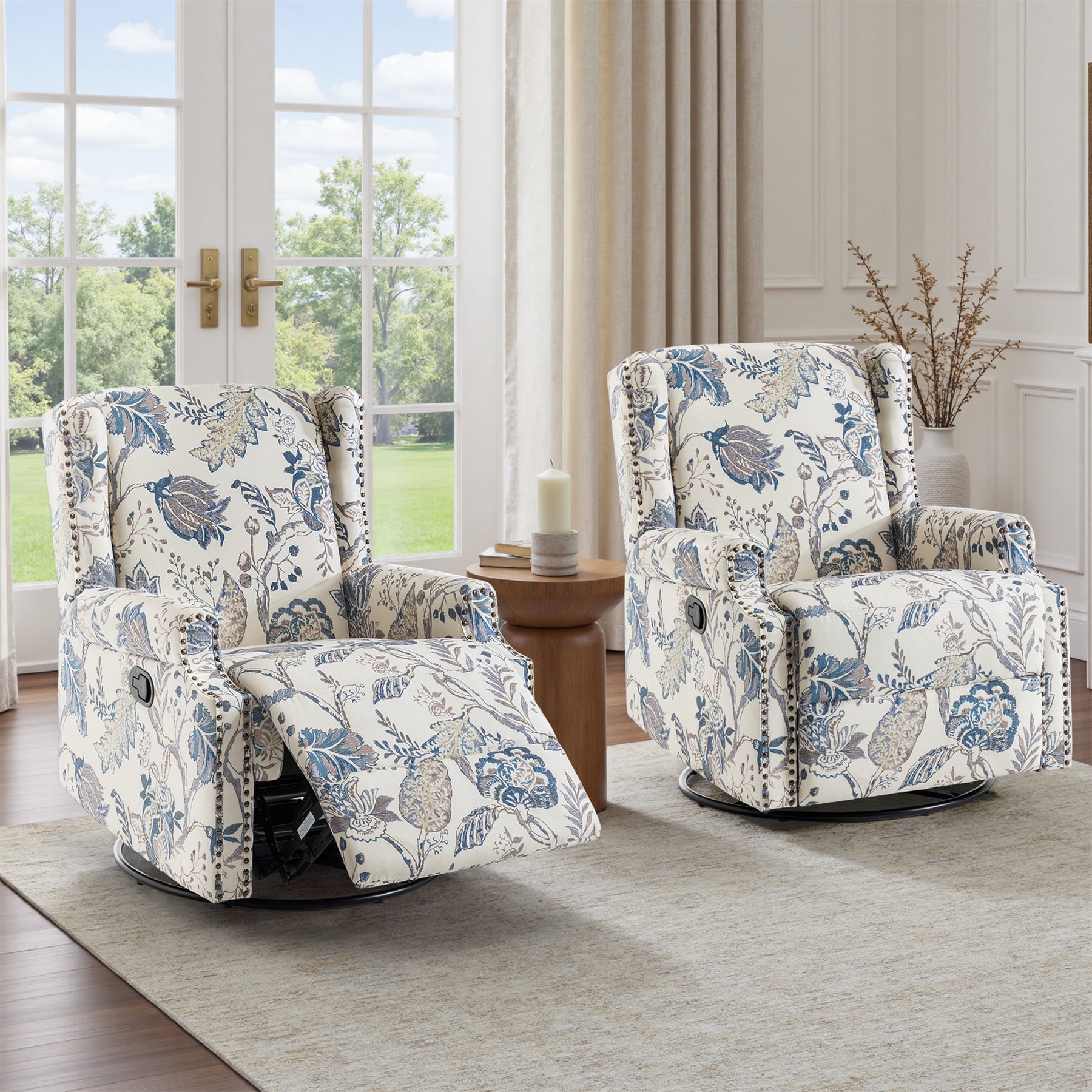 UIXE Floral Swivel Glider Recliner Chairs Set of 2, High Back Nursery ...