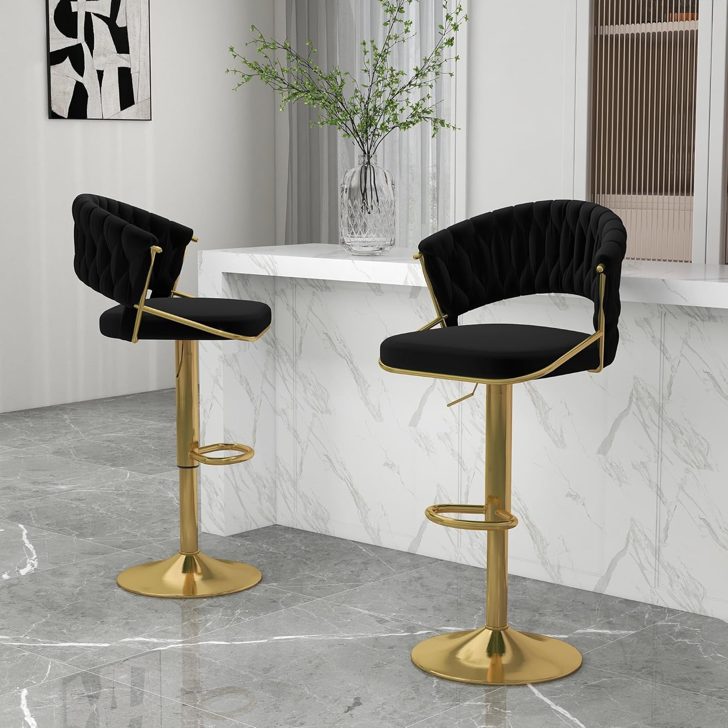 UIXE High Back 360° Swivel Bar Stools Set of 2, Modern Adjustable ...