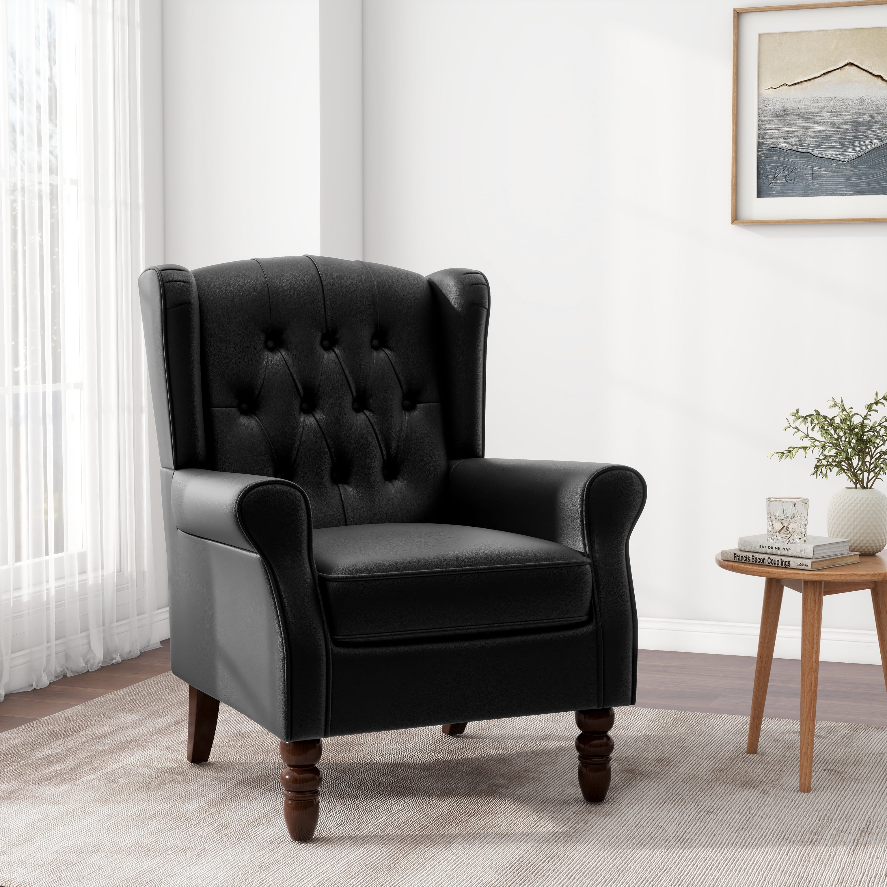UIXE High Back Accent Chair, PU Leather Upholstered Armchair for Living ...
