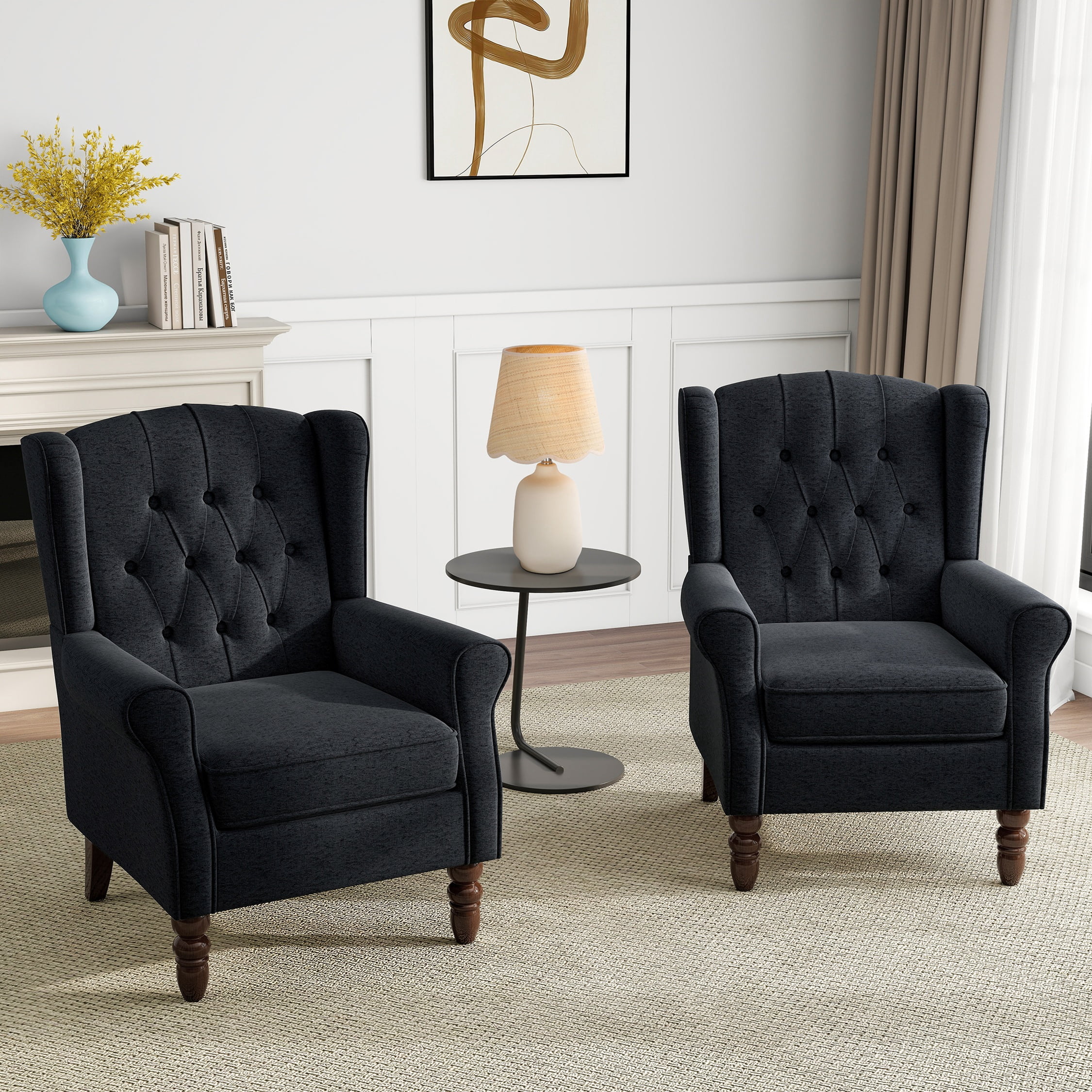 UIXE High Back Accent Chair Set of 2 Upholstered Armchair Tufted ...