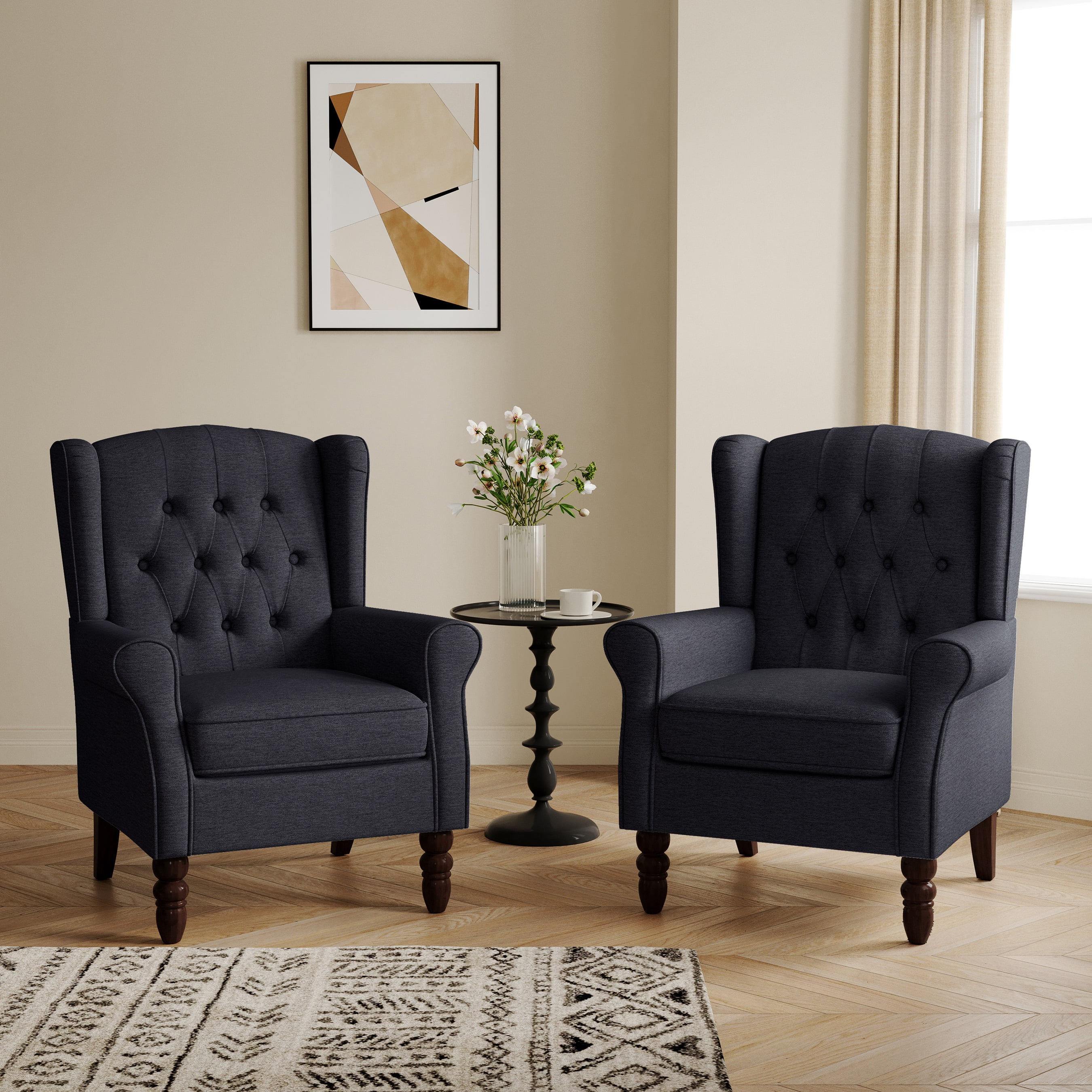 UIXE High Back Accent Chairs Set of 2 Upholstered Armchair Retro ...