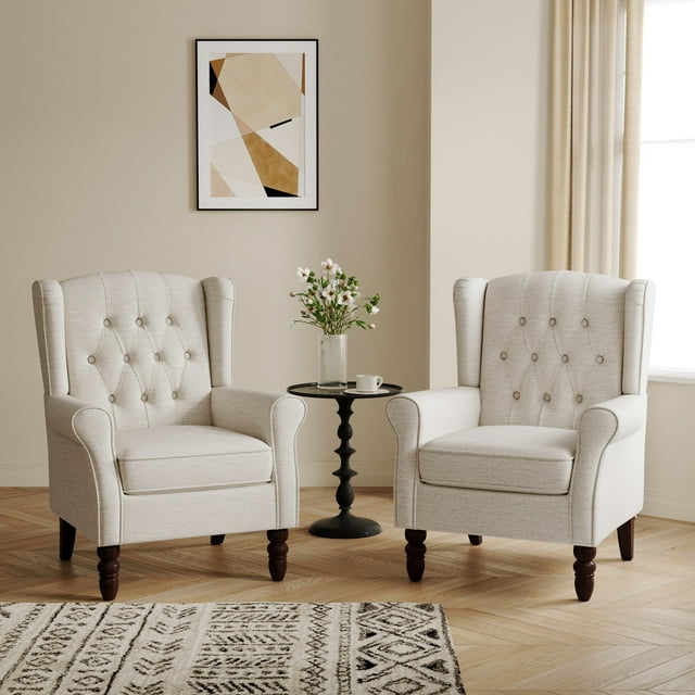 UIXE High Back Accent Chairs Set of 2 Upholstered Armchair in Fabric ...