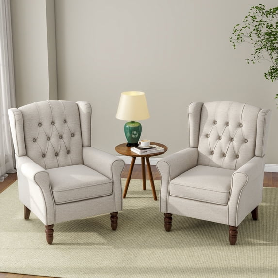 UIXE Wingback Accent Chair Set of 2, High Back Accent Armchair Tufted ...