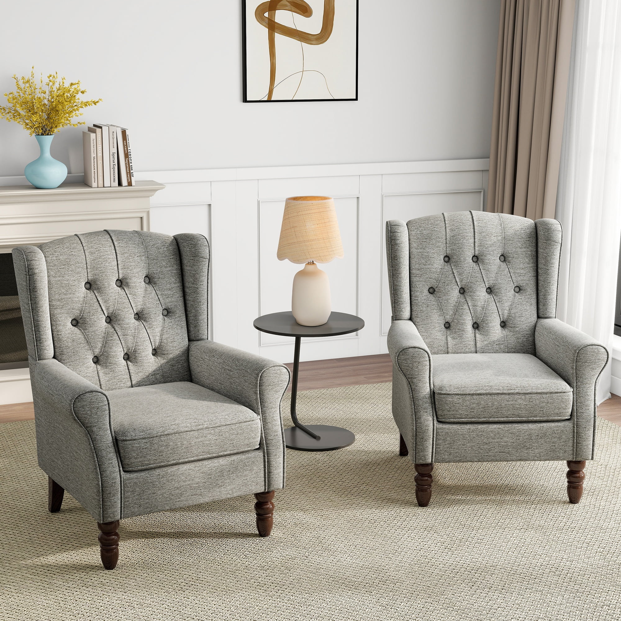 UIXE Wingback Accent Chairs Set of 2 Upholstered Arm Chair High Back ...