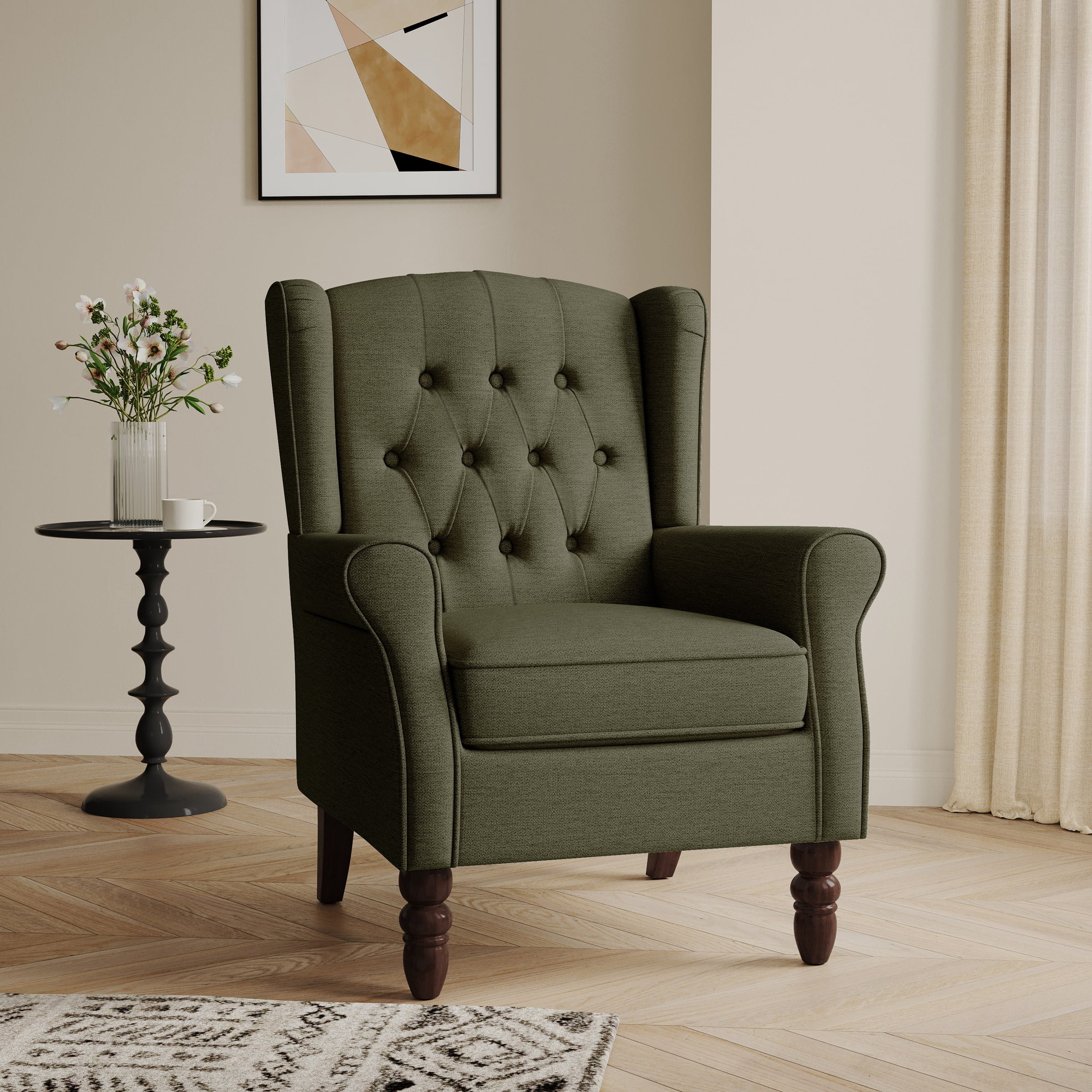 UIXE High Back Accent Chairs Upholstered Armchair Retro Wingback Fabric ...