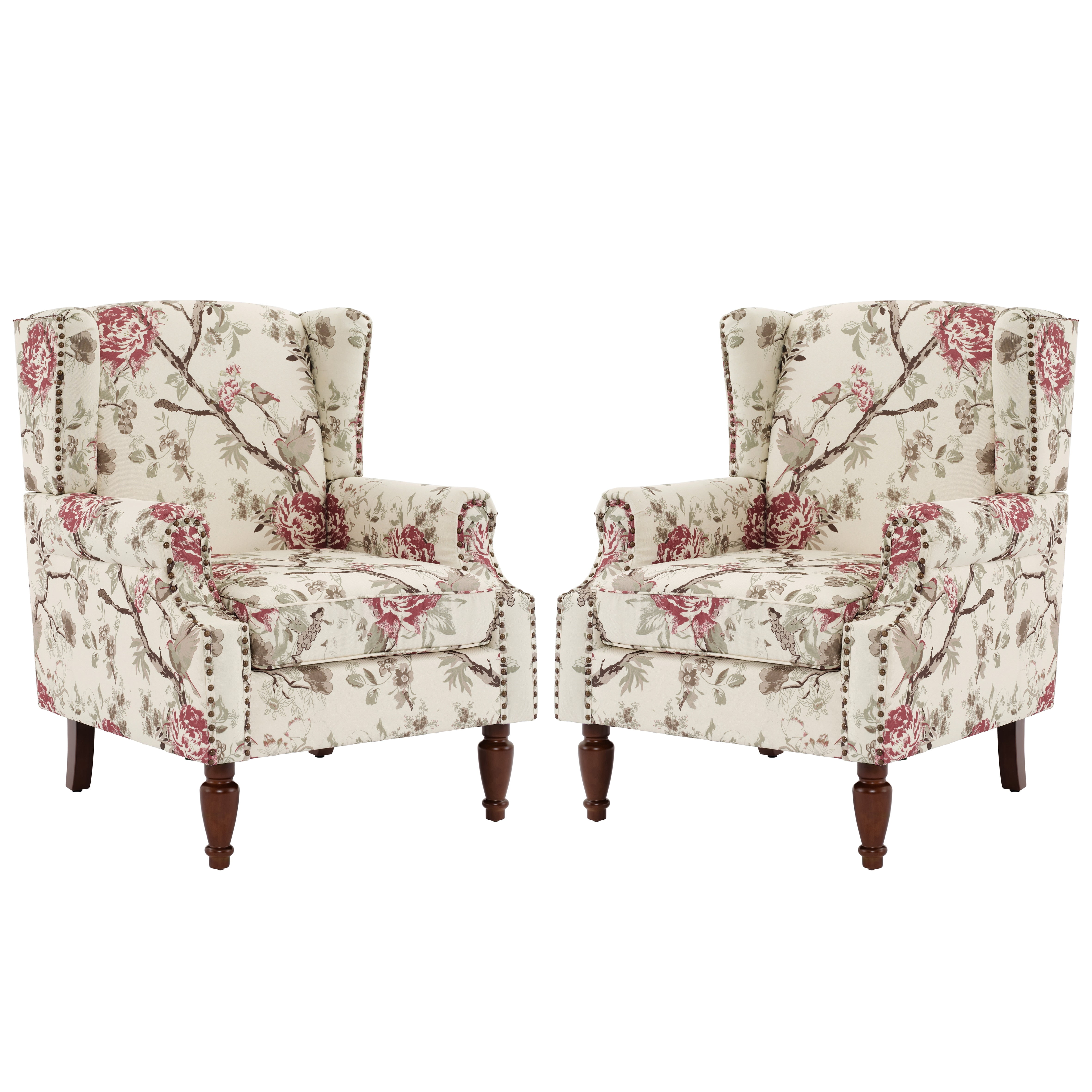 UIXE High Back Floral Accent Chairs Set of 2 Upholstered Armchair ...