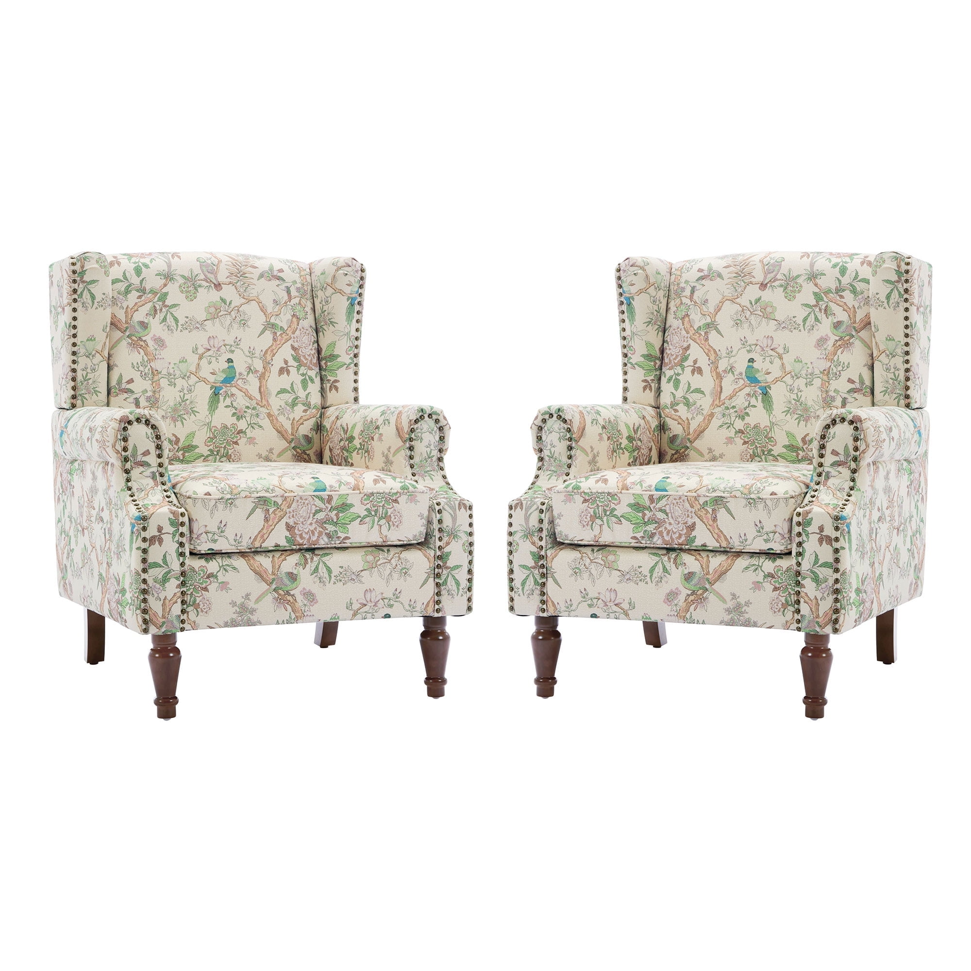 UIXE High Back Floral Accent Chairs Set of 2 Upholstered Armchair ...