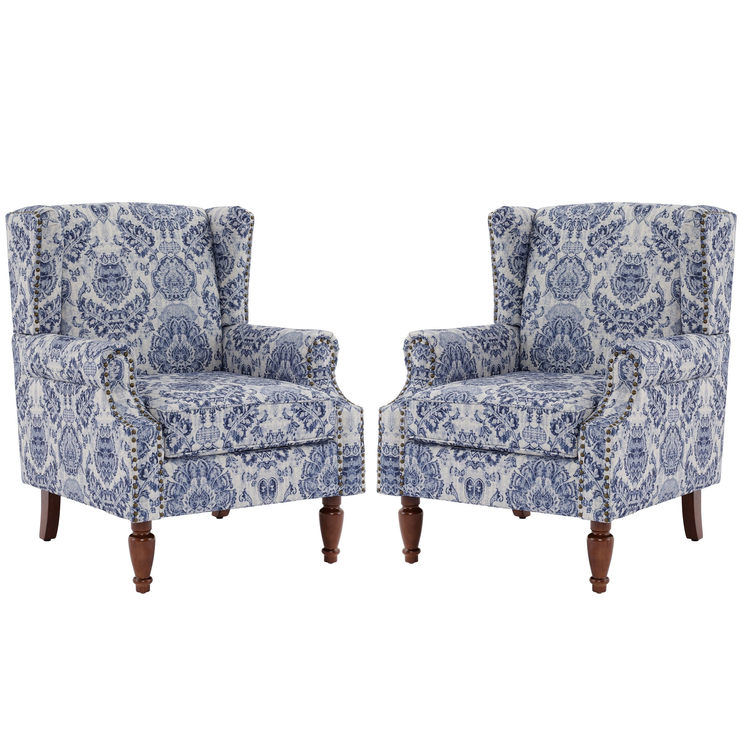 UIXE High Back Floral Accent Chairs Set of 2 Upholstered Armchair ...