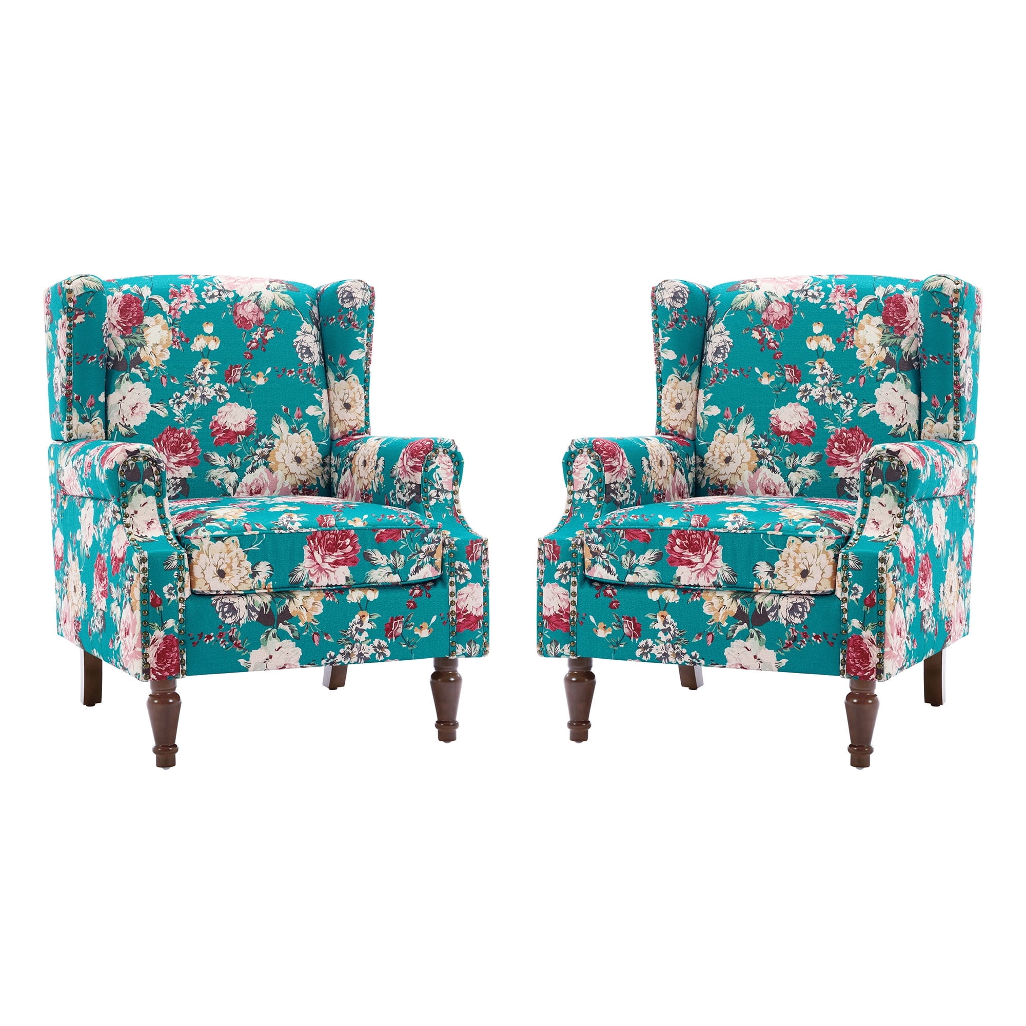 UIXE High Back Floral Accent Chairs Set of 2 Upholstered Armchair ...