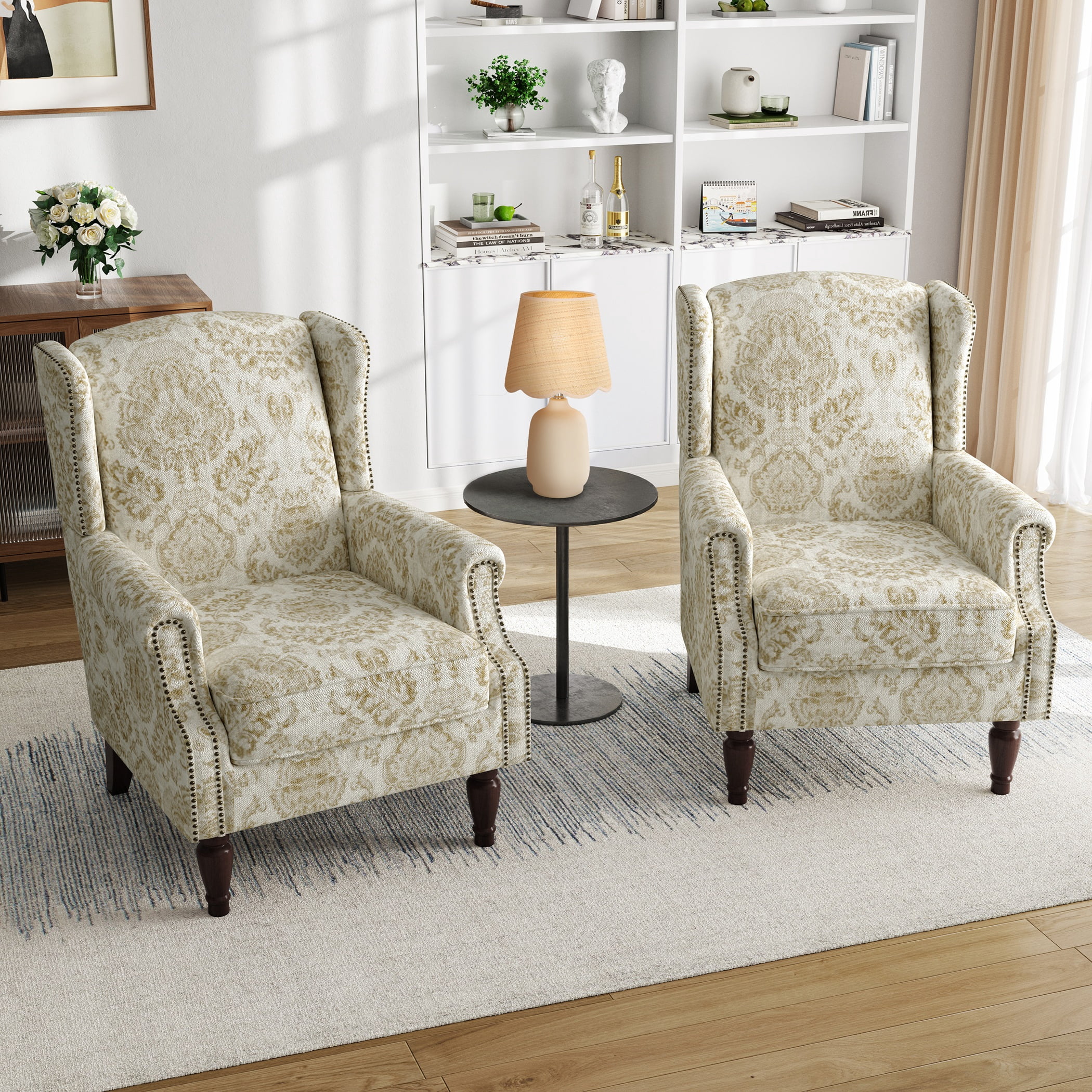 UIXE, High Back Floral Accent Chairs, 29.2"W x 38.2"H, Set of 2 ...