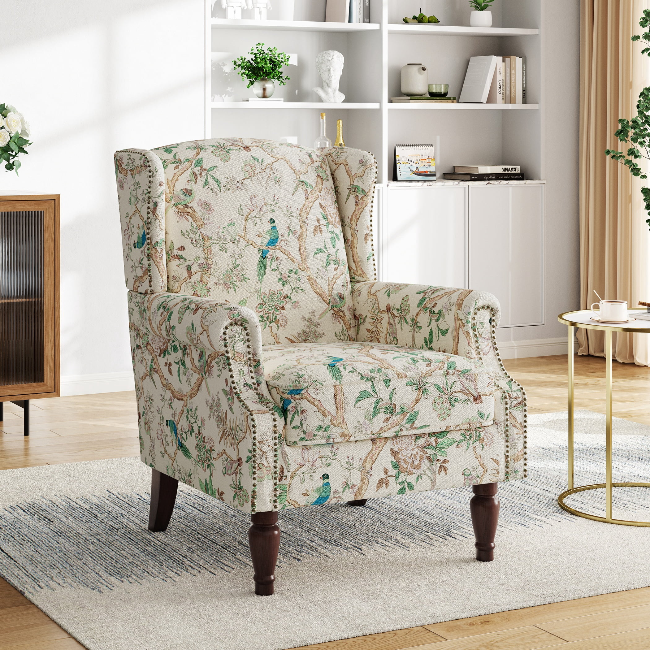 UIXE Wing Back Chairs with Arms Upholstered Armchair Printed Wingback ...