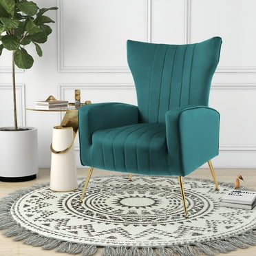 Blue Wingback Accent Chairs Set of 2, Upholstered, Wood Legs, Nailhead ...