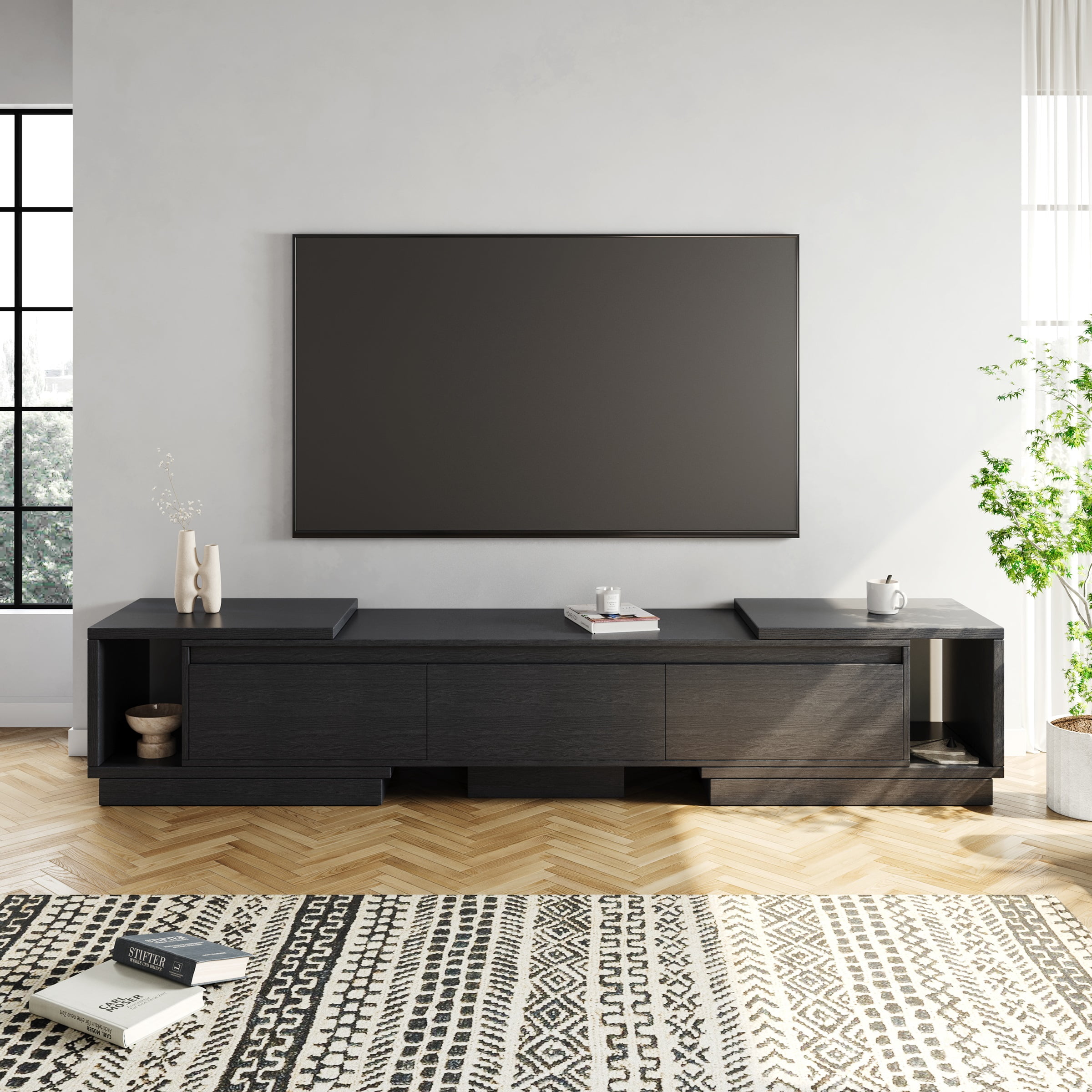 UIXE Modern TV Stand with Drawers and Adjustable Shelves Minimalist ...