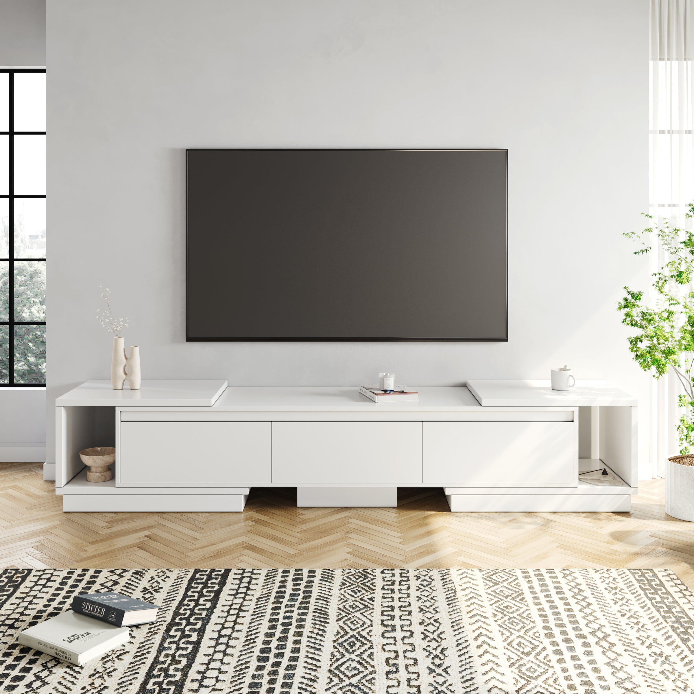 UIXE Modern TV Stand with Drawers and Adjustable Shelves Minimalist ...