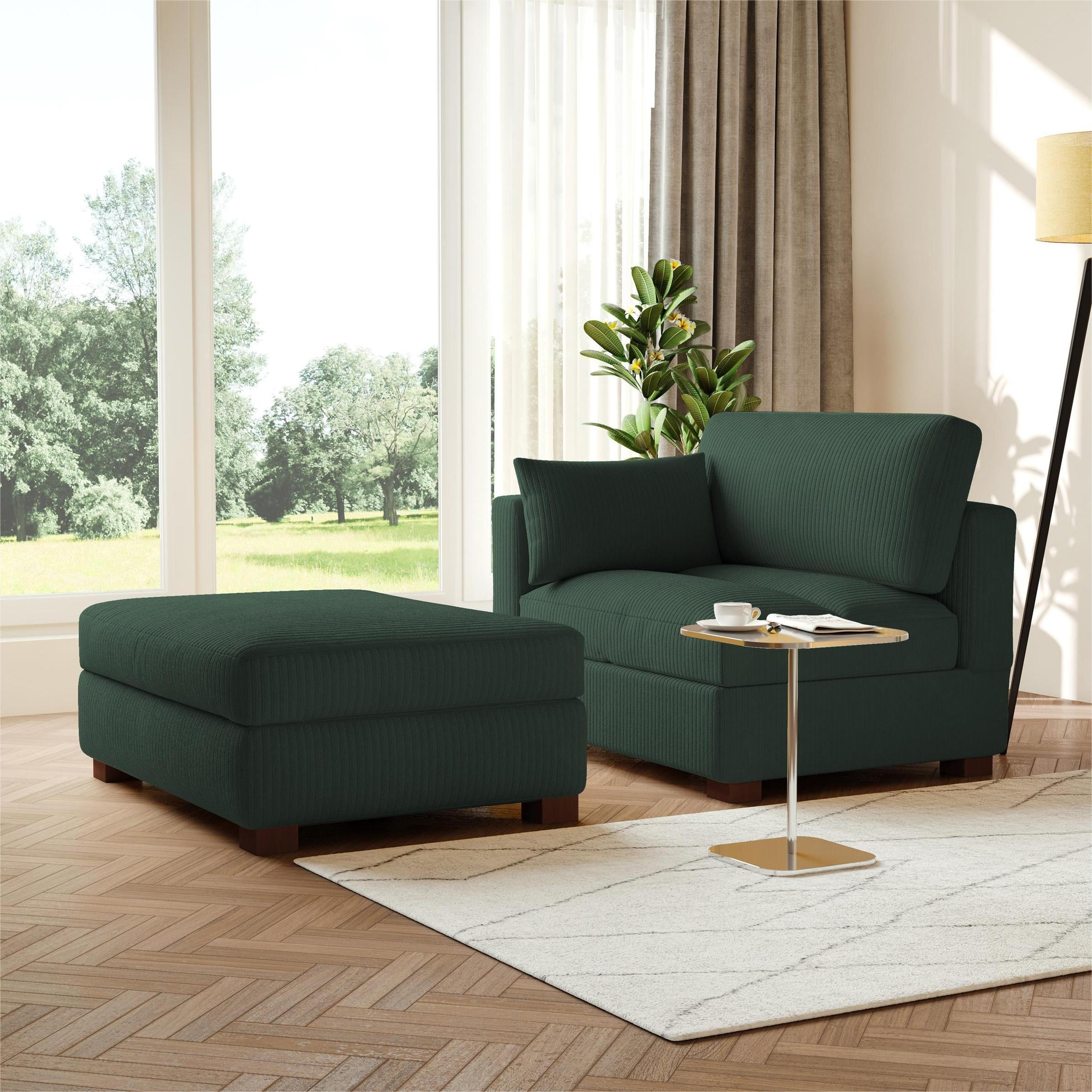 UIXE Oversized Corduroy Chaise Lounge w/Pillows Indoor Recliner Lounge ...