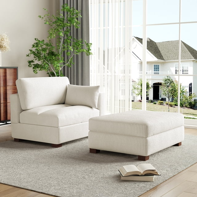 UIXE Oversized Corduroy Chaise Lounge w/Pillows Indoor Recliner Lounge ...