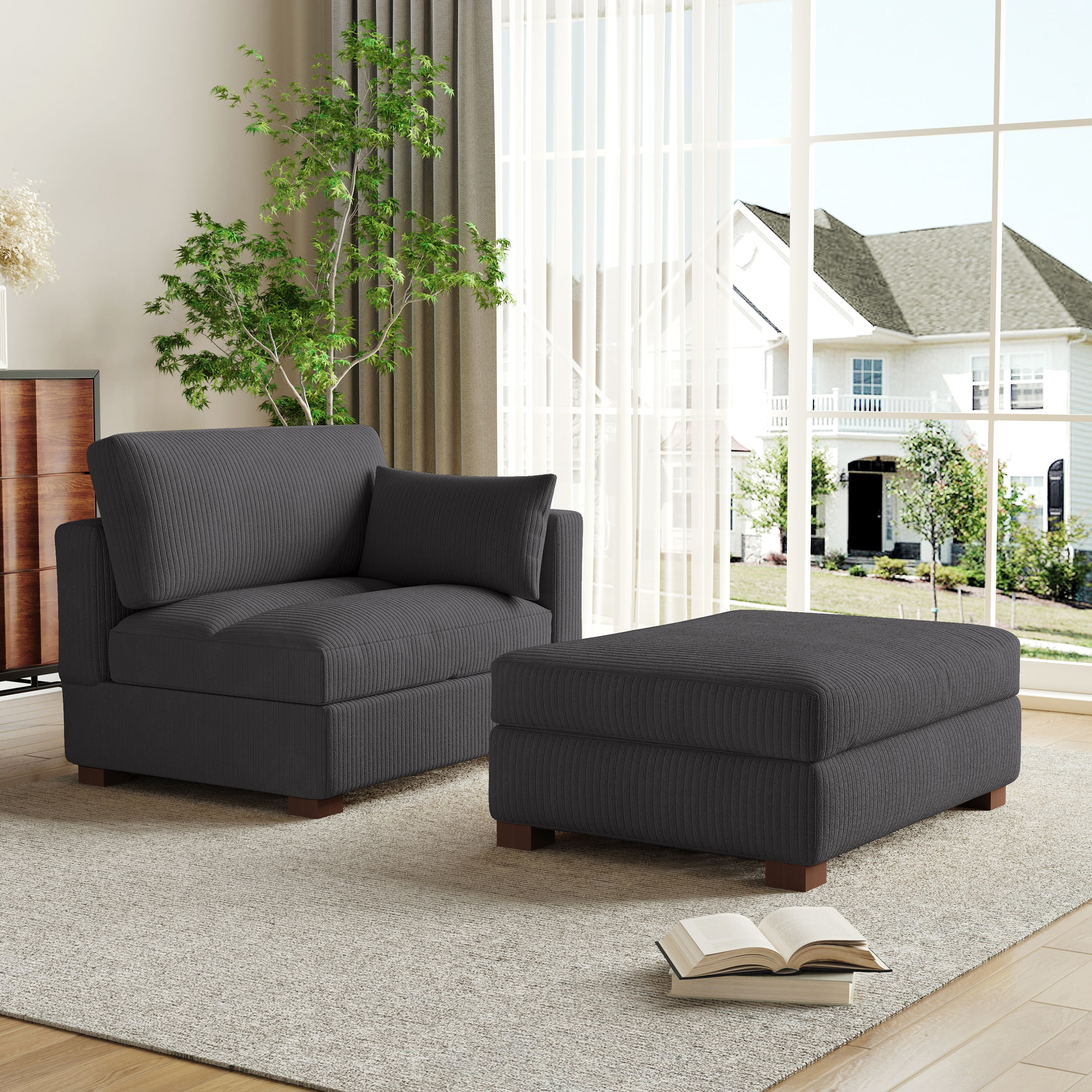 UIXE Oversized Corduroy Chaise Lounge w/Pillows Indoor Recliner Lounge ...