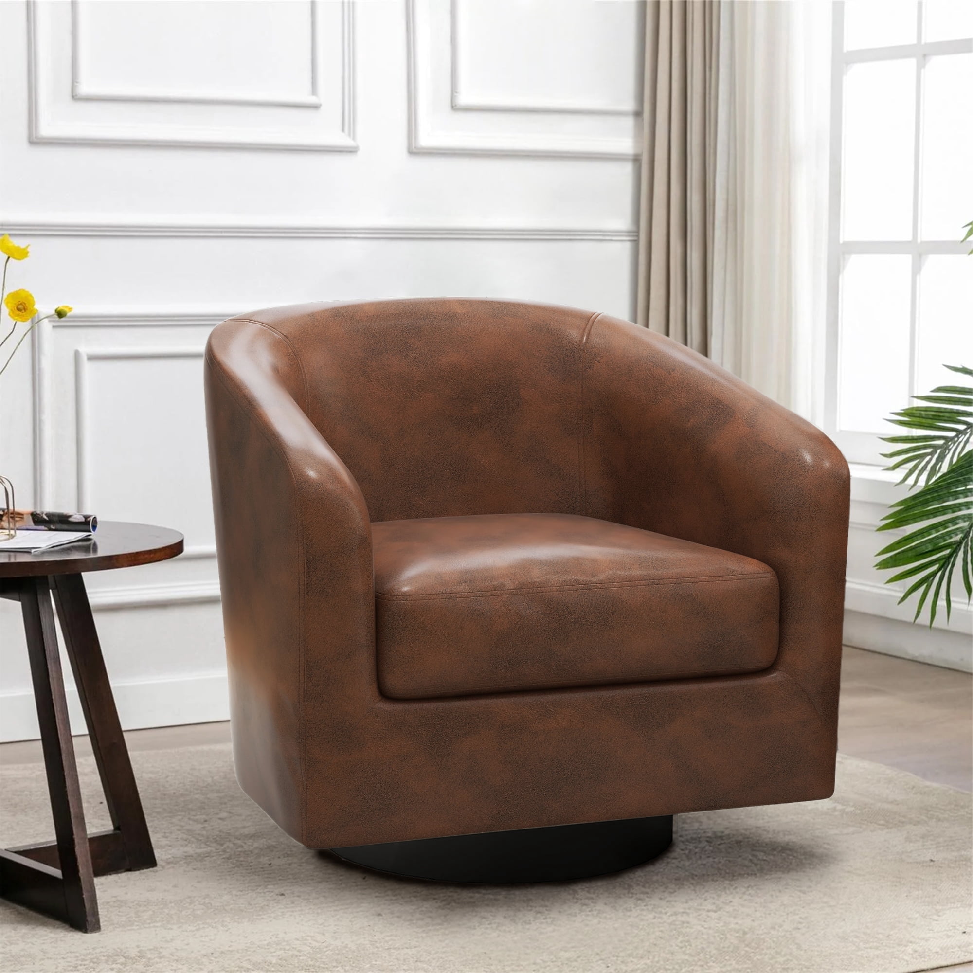 UIXE, Swivel Accent Chair, Round Barrel Sofa, Faux Leather Grey ...
