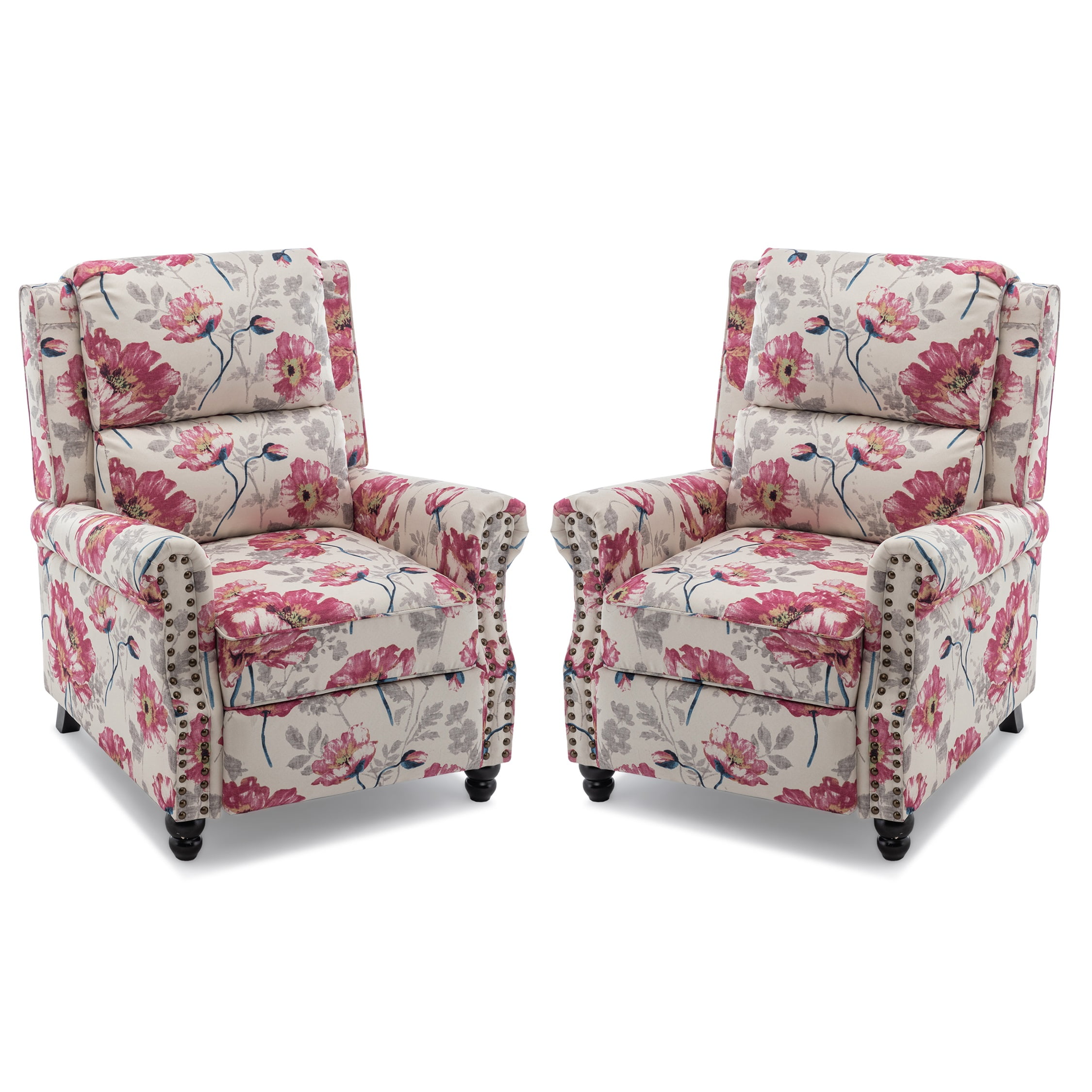 UIXE Pushback Recliner Chair Set of 2 Fabric Armchair Push Back ...