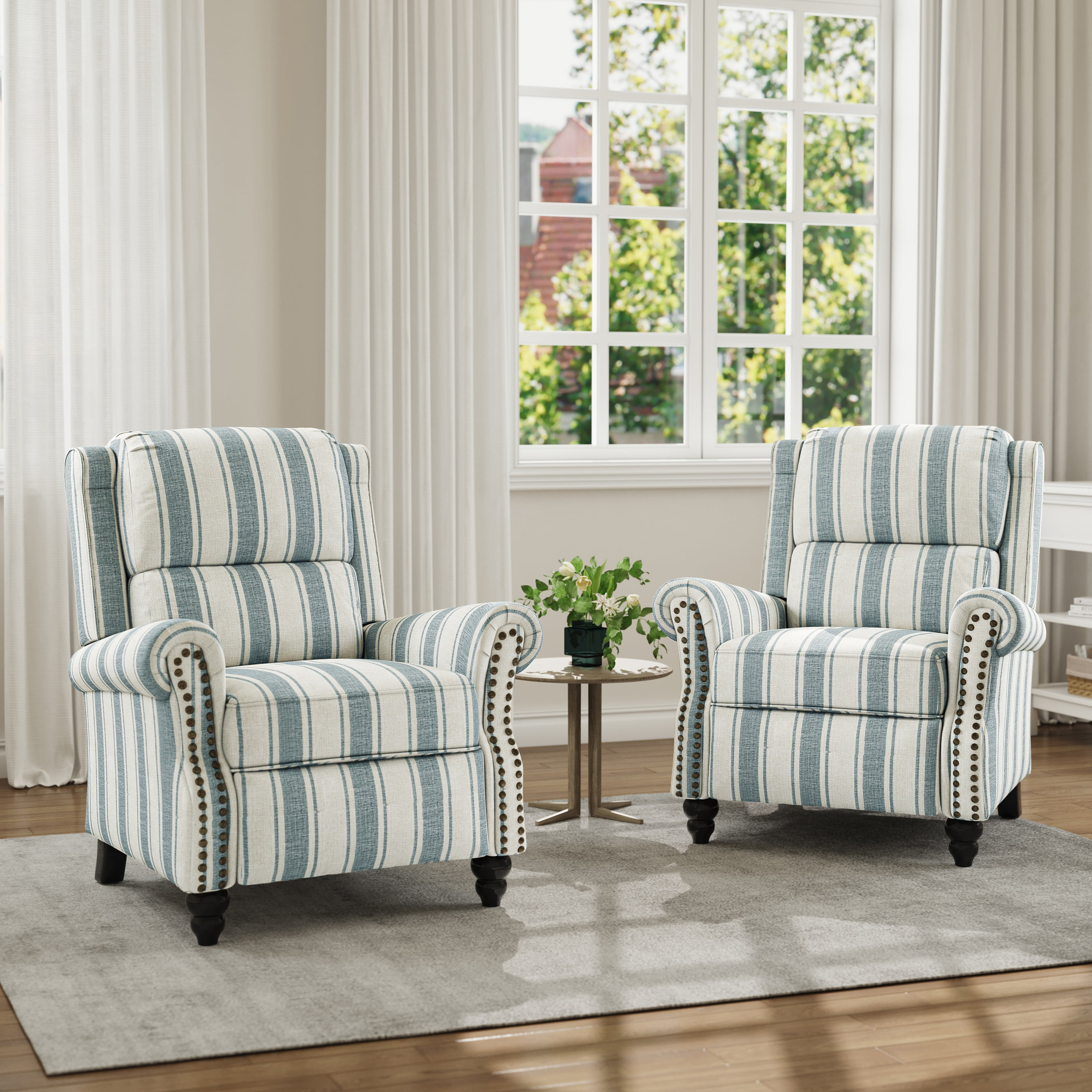 UIXE Pushback Recliner Chair Set of 2 Fabric Armchair Push Back ...