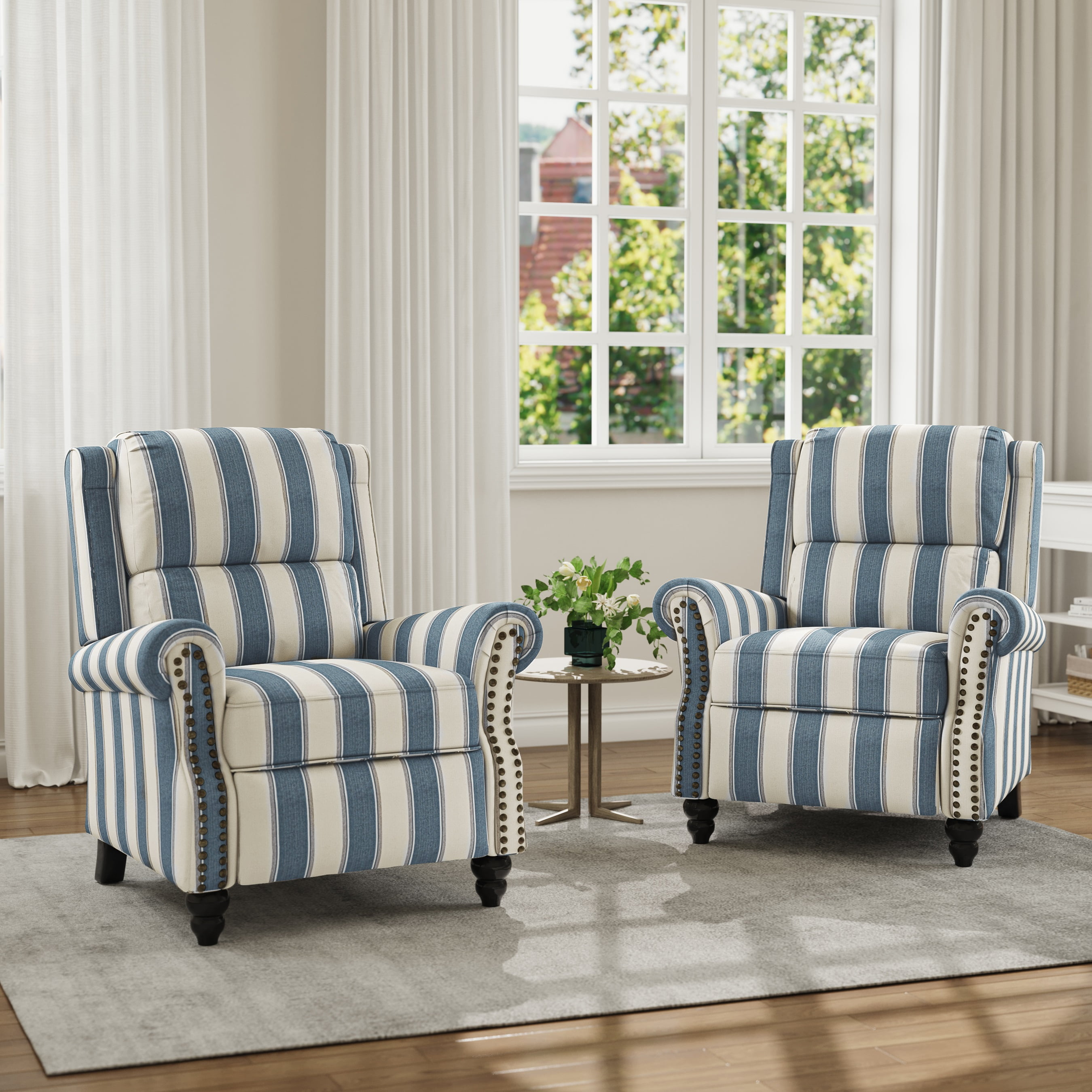 UIXE Pushback Recliner Chair Set of 2 Fabric Armchair Push Back ...