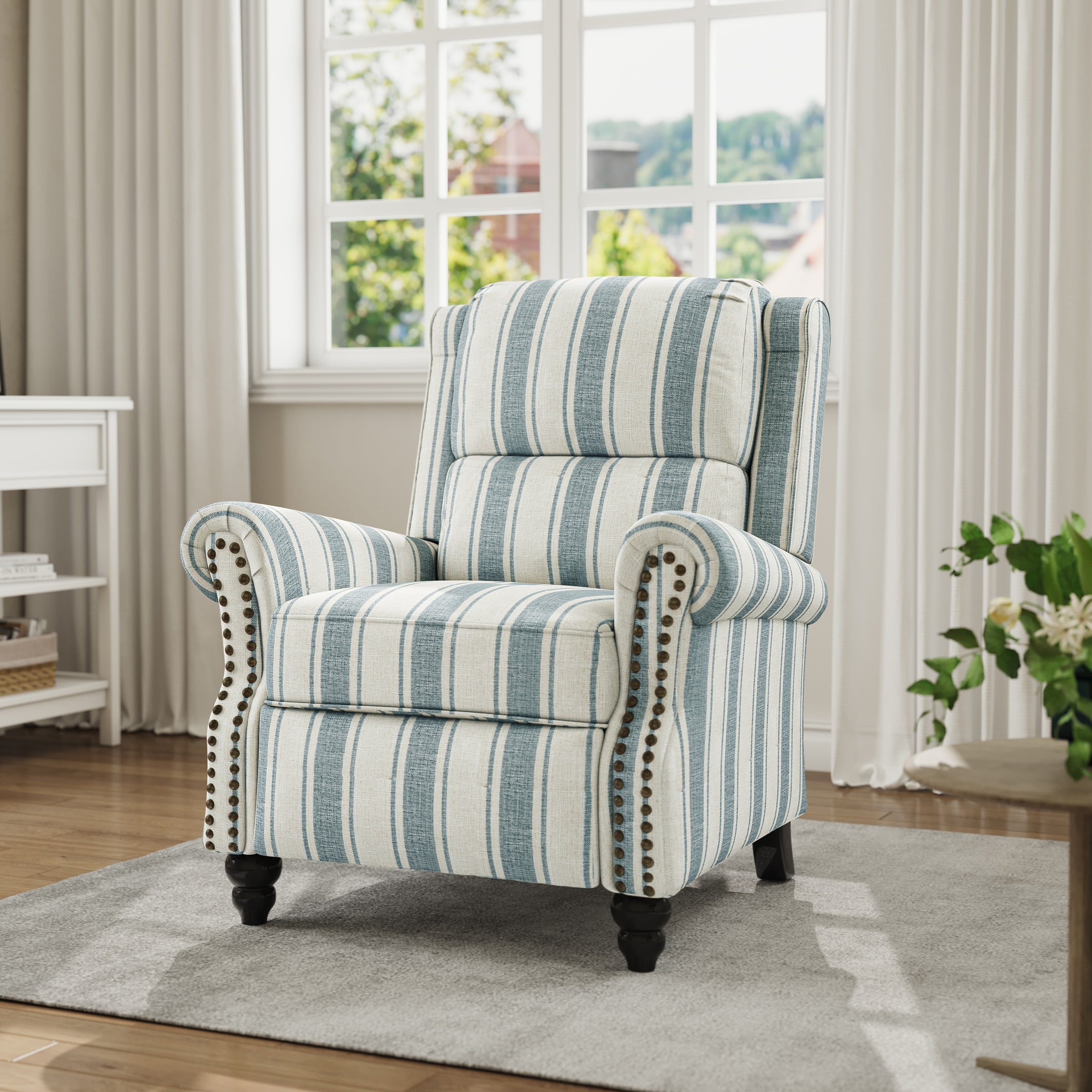 UIXE Stripe Pushback Recliner Chair Fabric Armchair Push Back Recliner ...