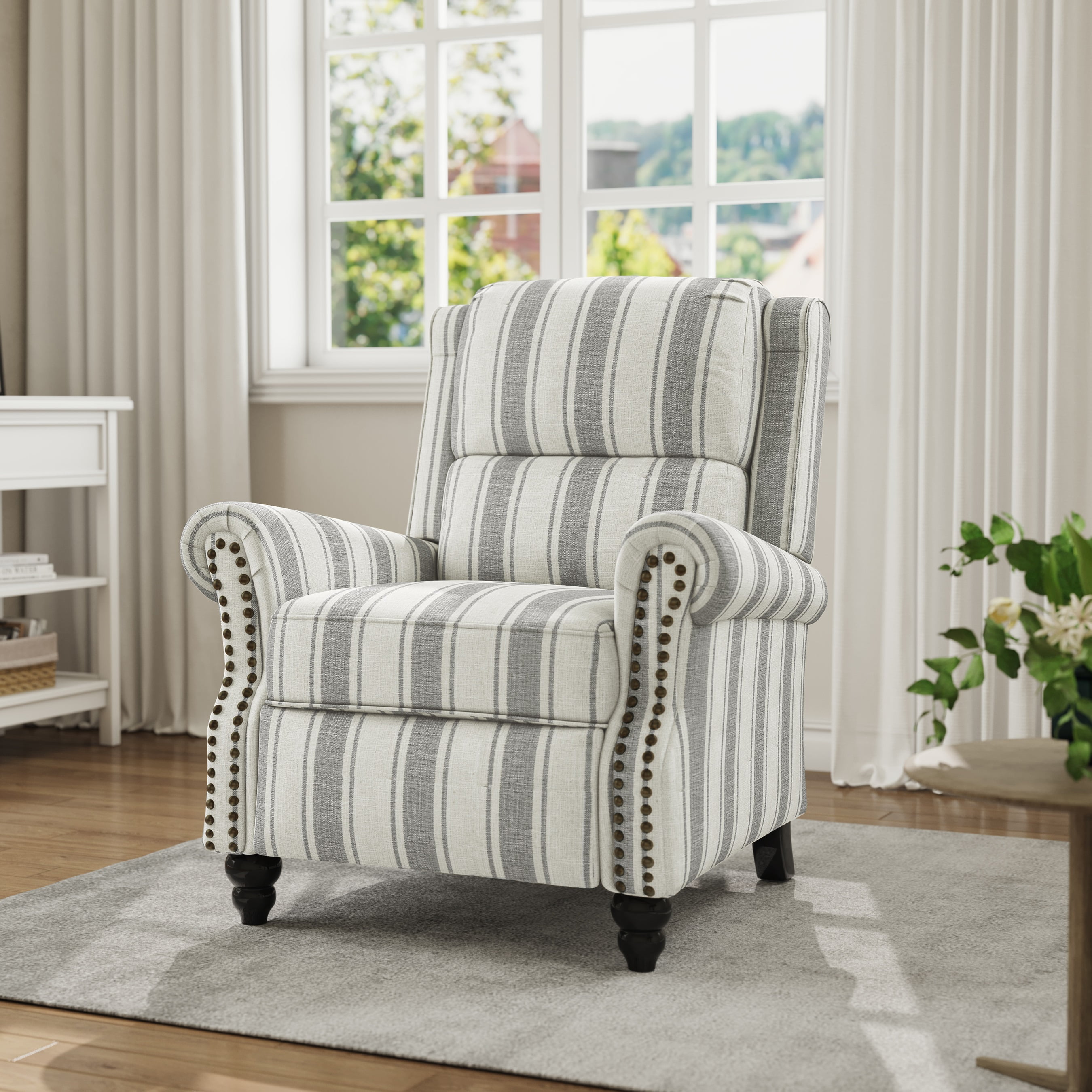 UIXE Stripe Pushback Recliner Chair Fabric Armchair Push Back Recliner ...