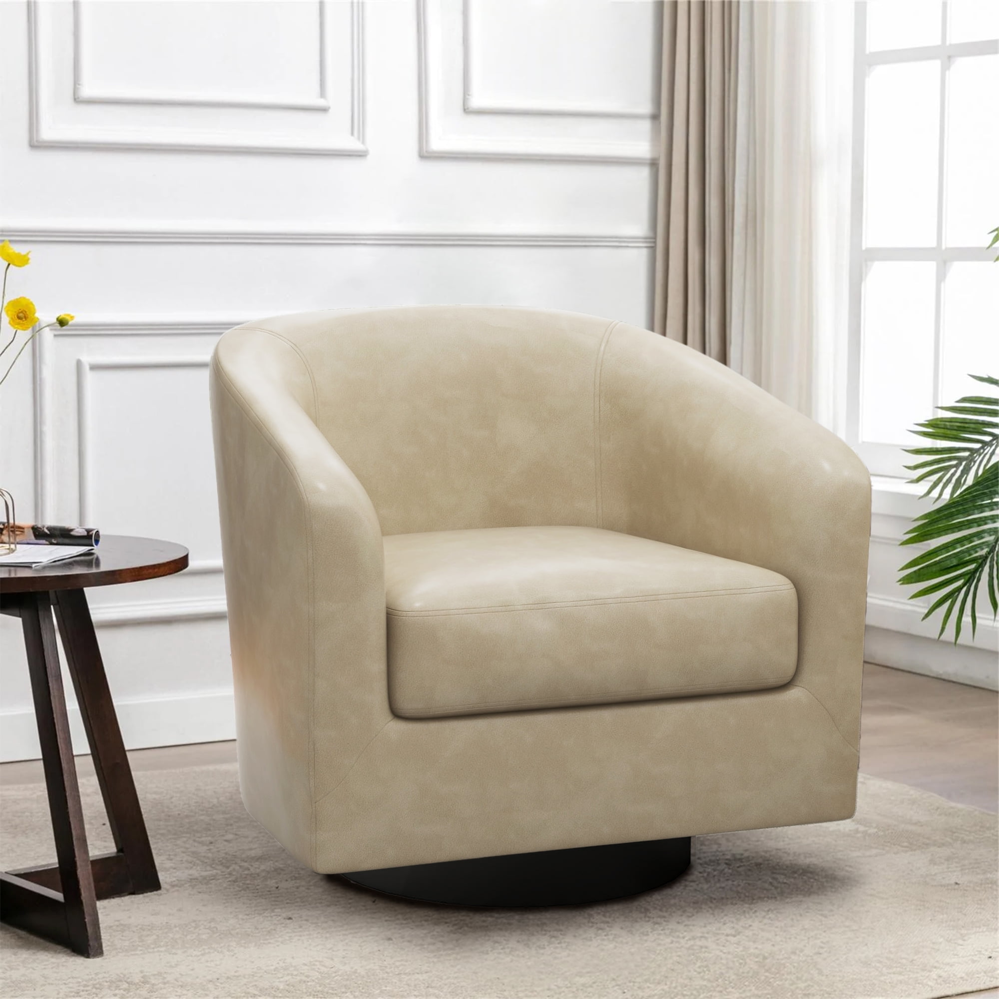 UIXE PU Leather Swivel Accent Chairs, Modern Upholstered Barrel Club ...