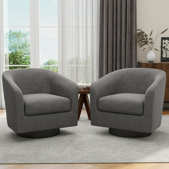 UIXE Swivel Accent Chairs Set of 2 Barrel Club Chair 29.6"W Linen ...