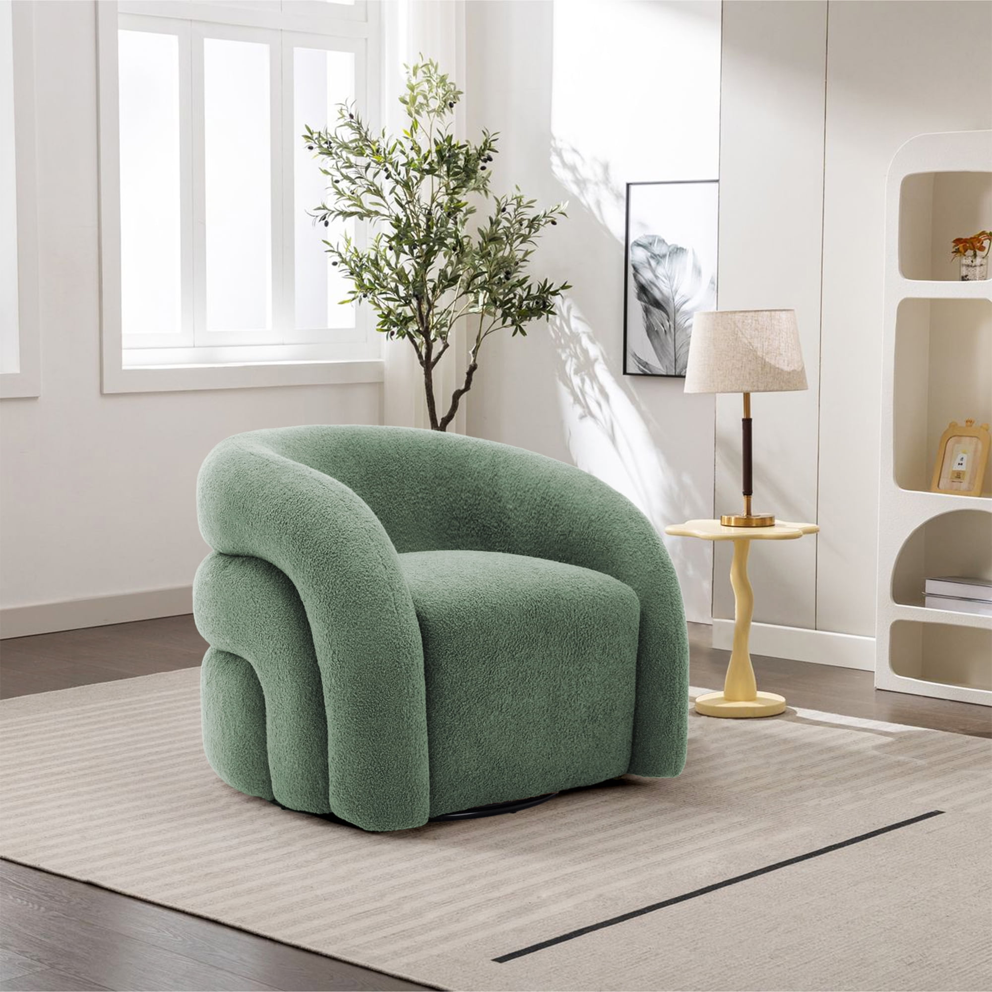 UIXE Swivel Barrel Accent Chair, Boucle Upholstered Arm Chair for ...