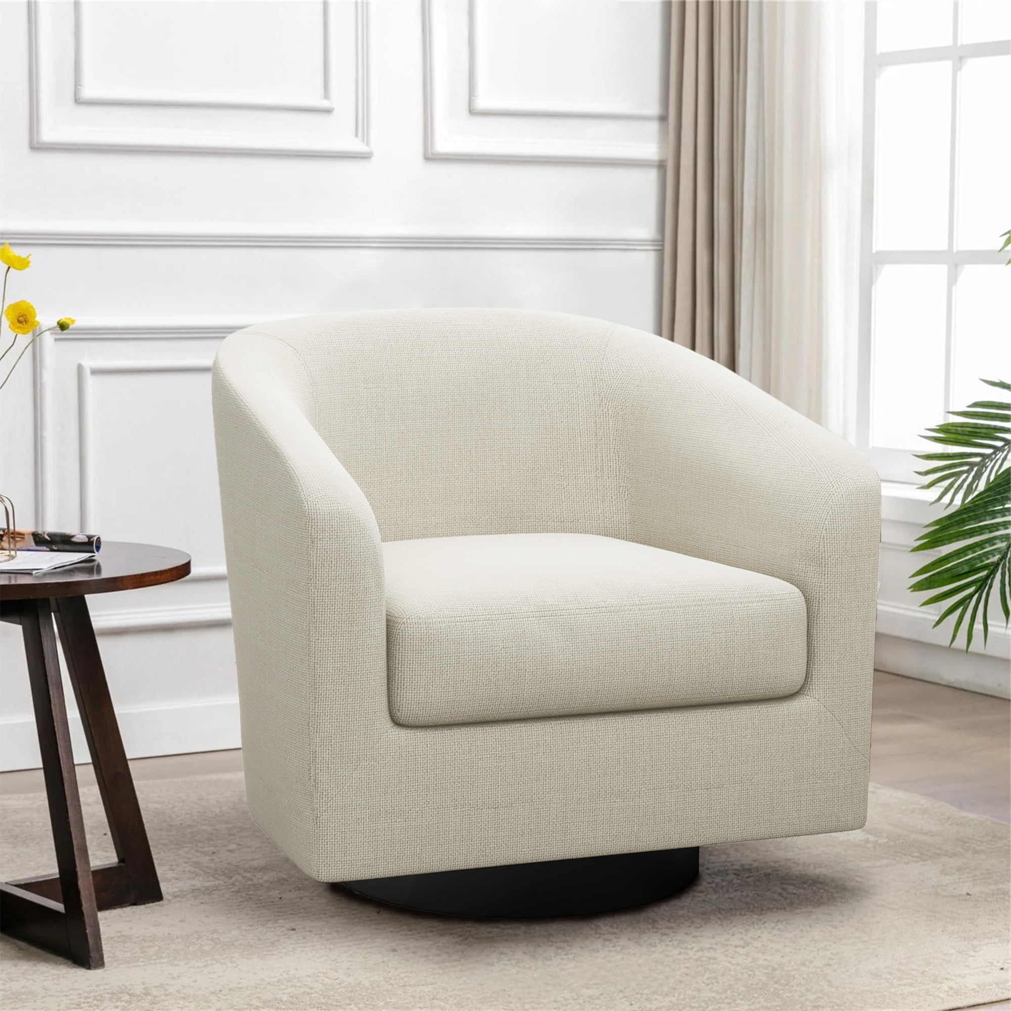 UIXE Swivel Barrel Accent Chair, Modern Round Linen Arm Chair for ...