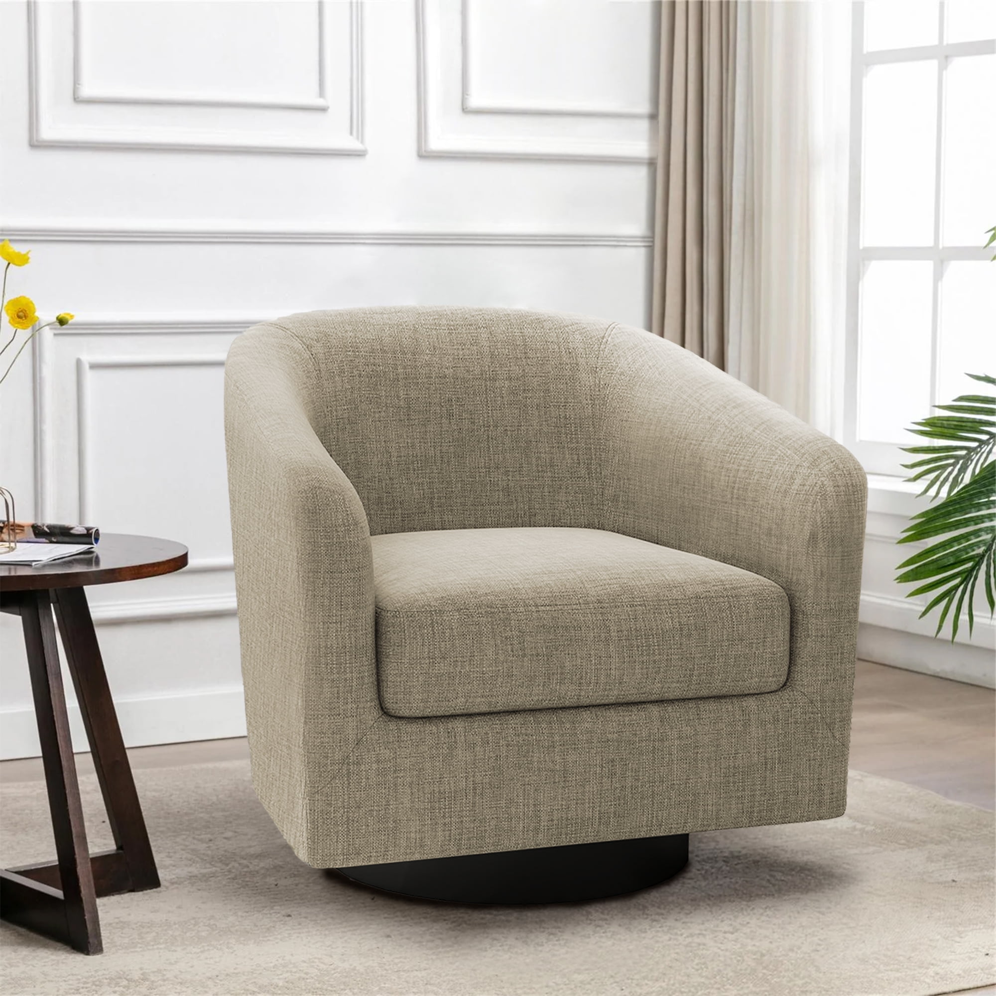 UIXE Swivel Barrel Accent Chair, Modern Round Linen Arm Chair for ...