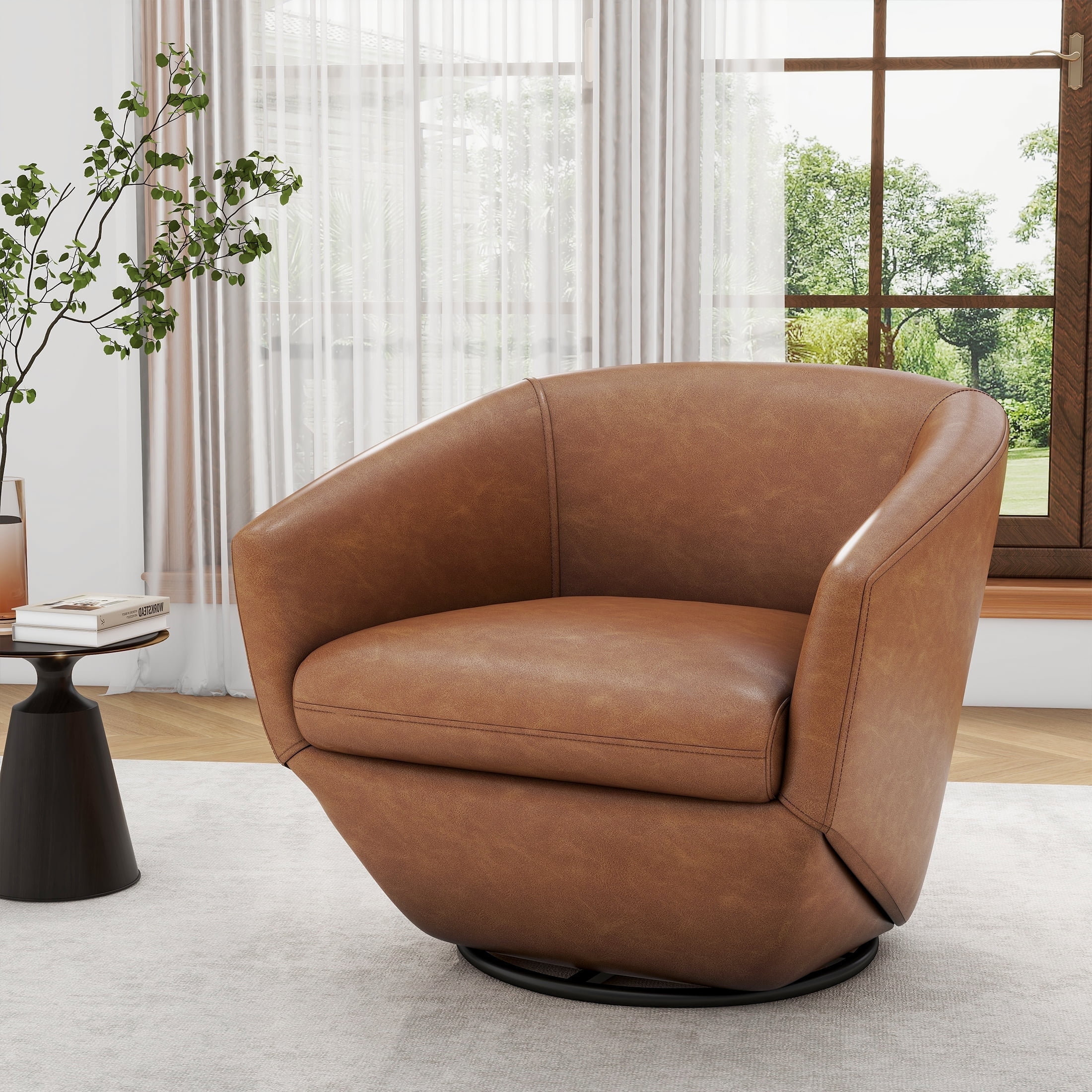 UIXE Swivel Barrel Accent Chair PU Leather Club Chair Upholstered ...