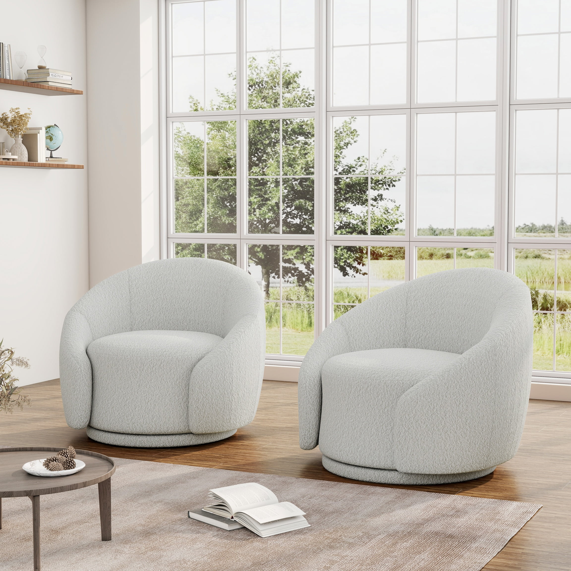 UIXE Swivel Barrel Accent Chair Set of 2, 360° Small Round Sofa Chair ...