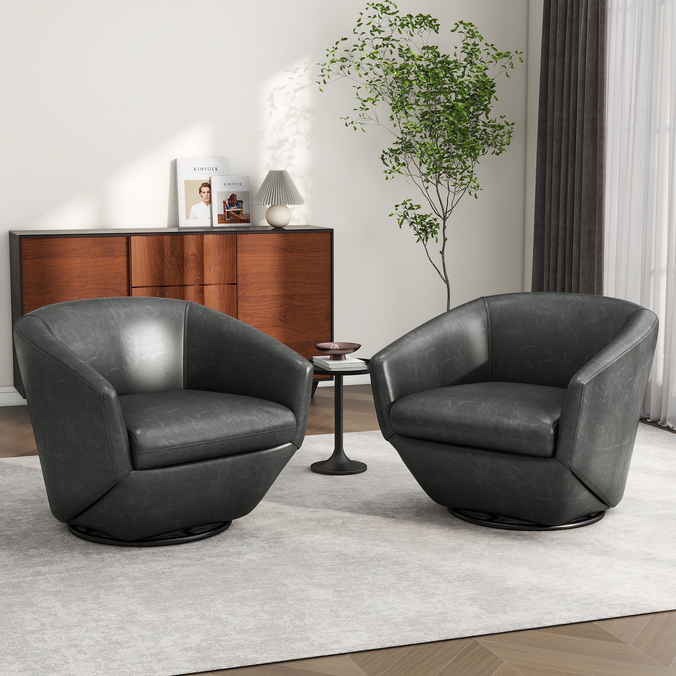 UIXE Swivel Barrel Accent Chair Set of 2 PU Leather Club Chair ...