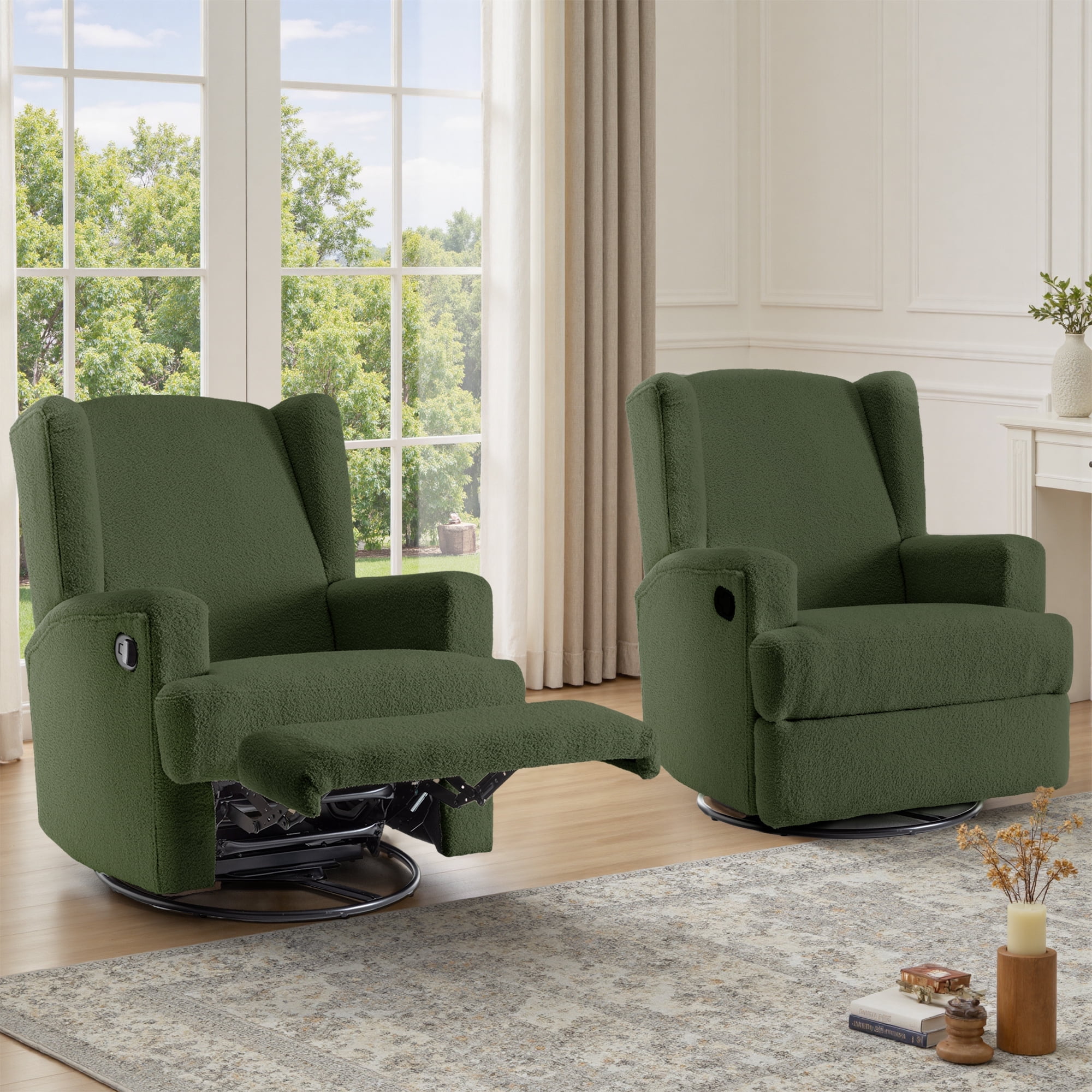 UIXE Swivel Glider Recliner Chairs Set of 2, Boucle High Back Accent ...