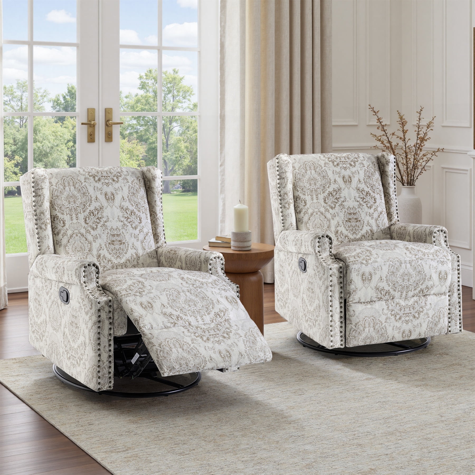 UIXE Swivel Rocker Manual Recliner Chairs Set of 2, Wingback Swivel ...