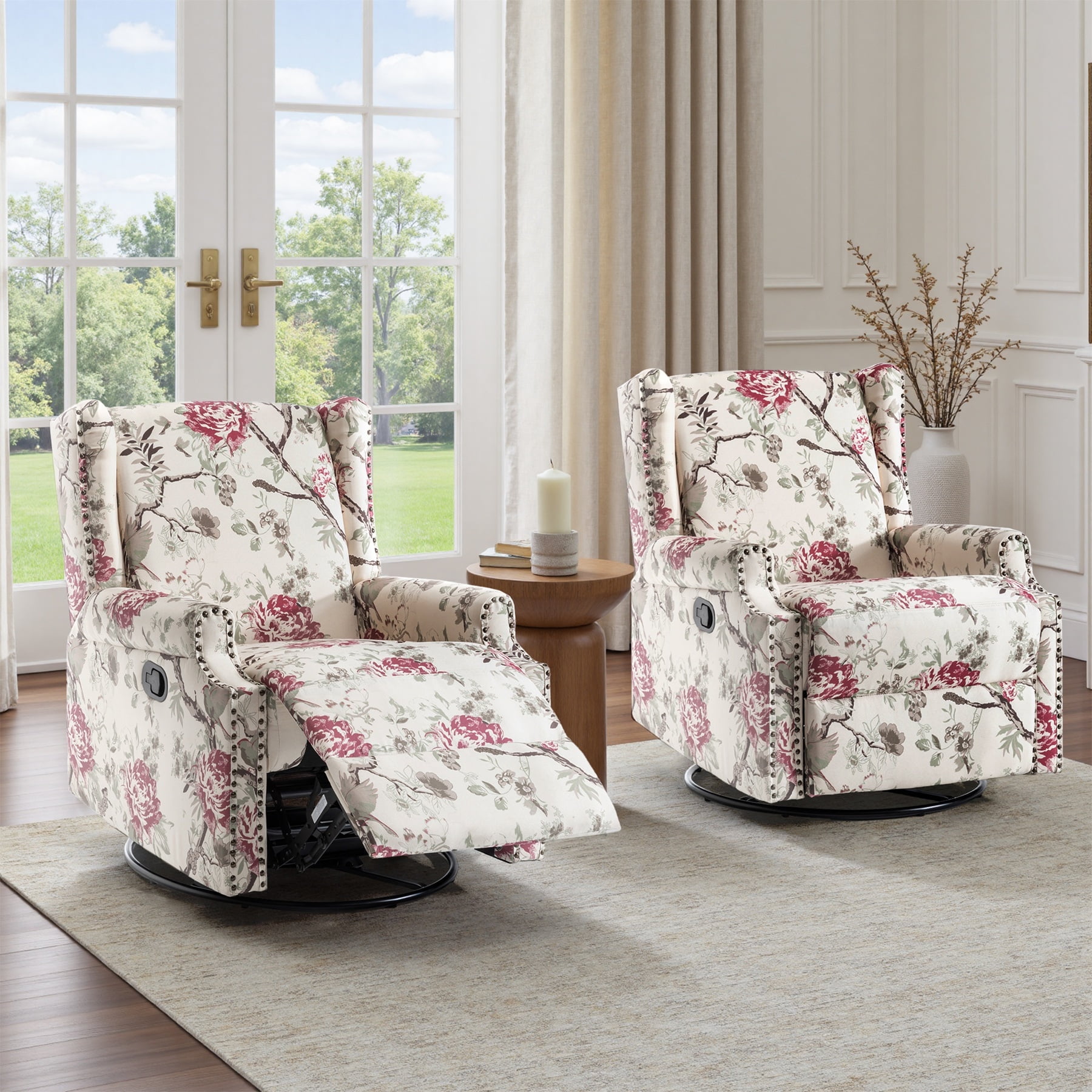 UIXE Swivel Rocker Manual Recliner Chairs Set of 2, Wingback Swivel ...