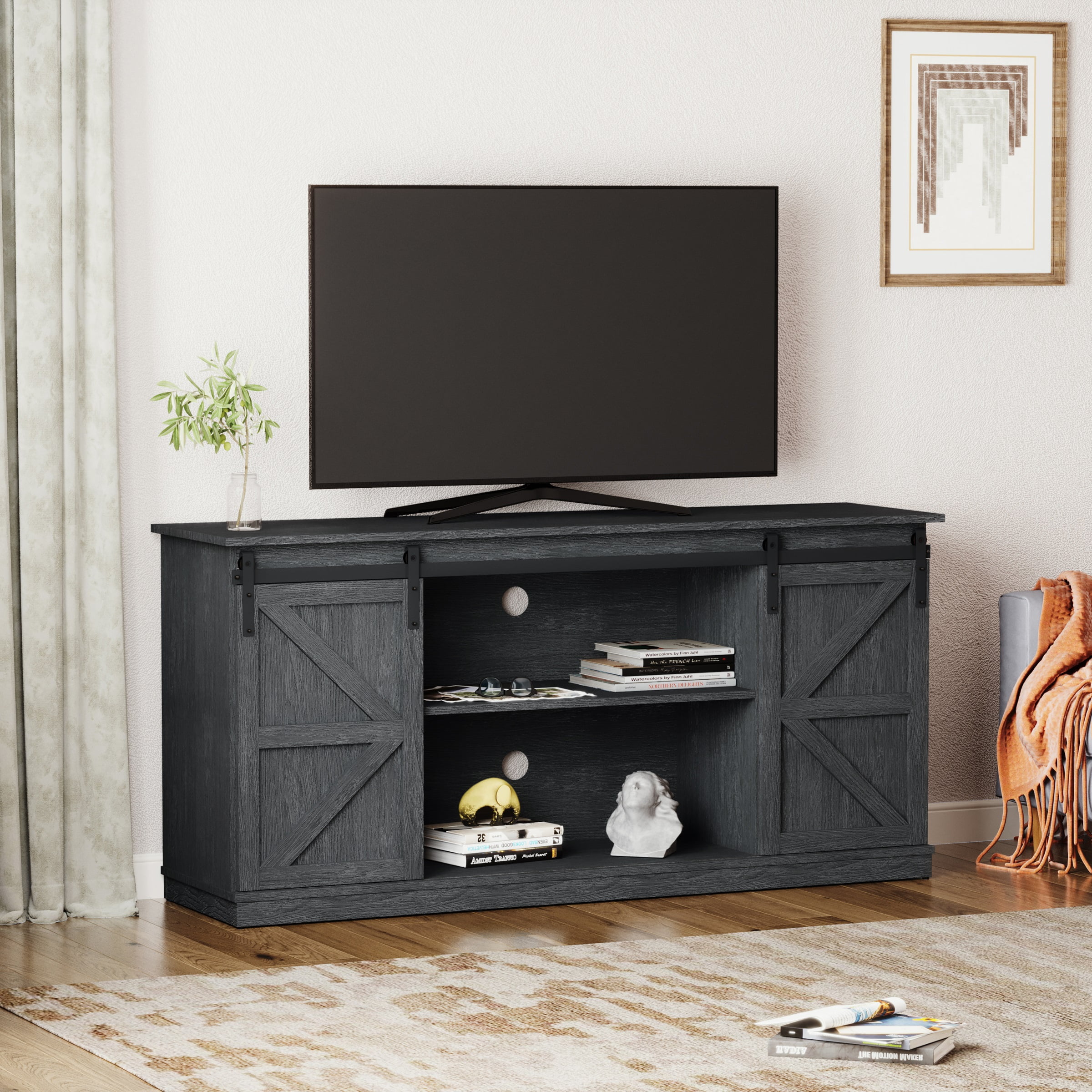 UIXE TV Stand Mid-Century Modern Home Entertainment Center with Storage ...