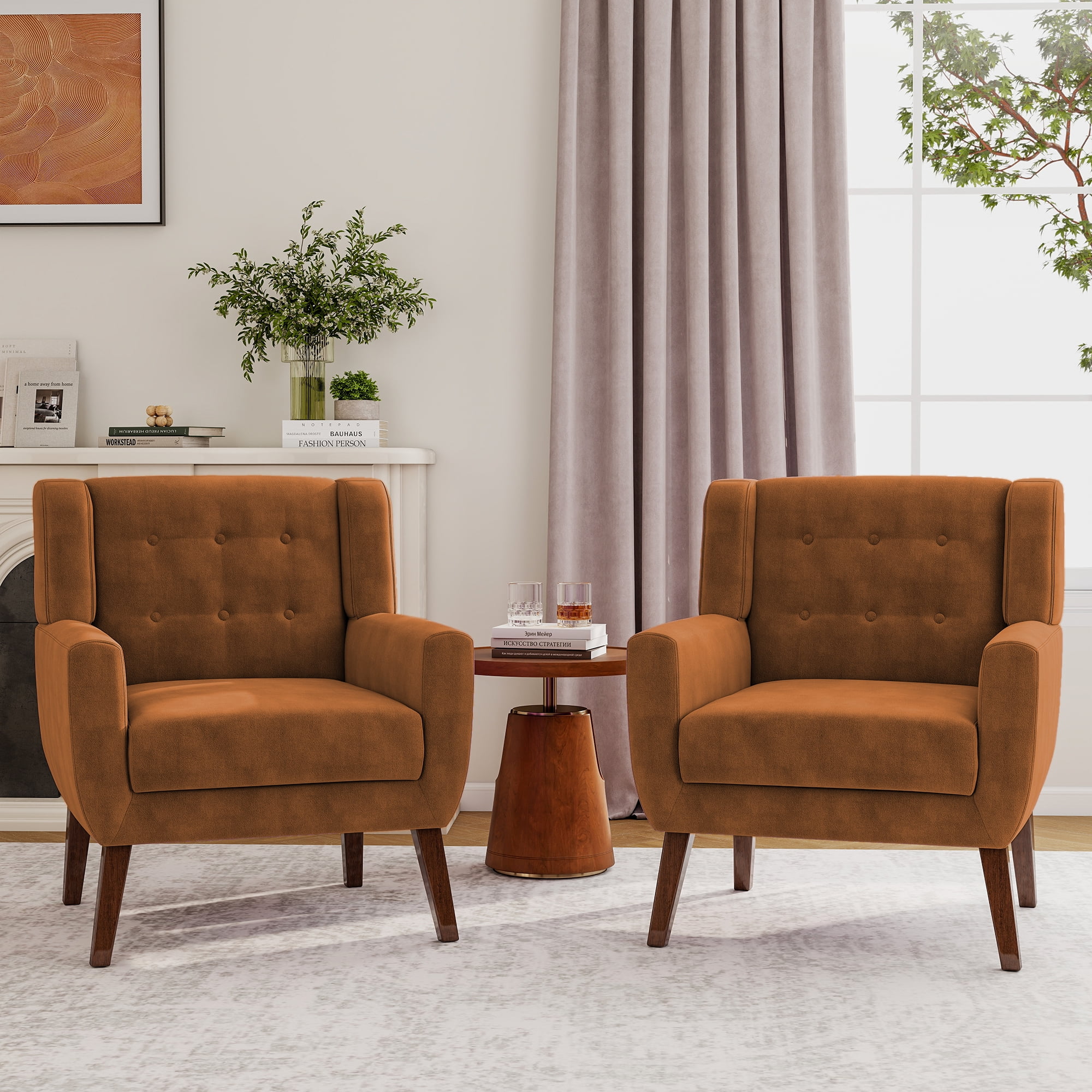 UIXE Accent Chair Set of 2 Velvet Upholstered Armchair for Living Room ...