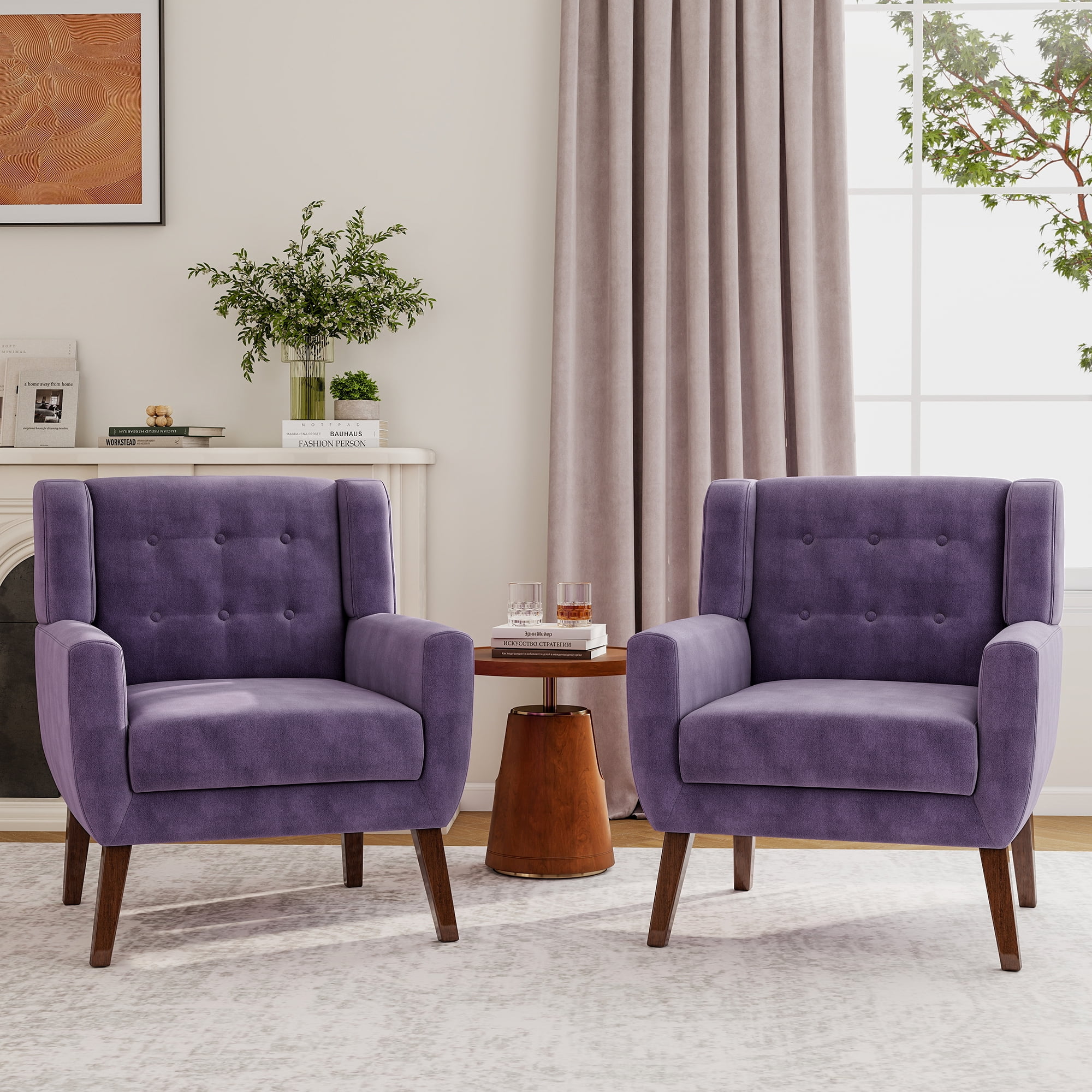 UIXE Accent Chair Set of 2 Velvet Upholstered Armchair for Living Room ...