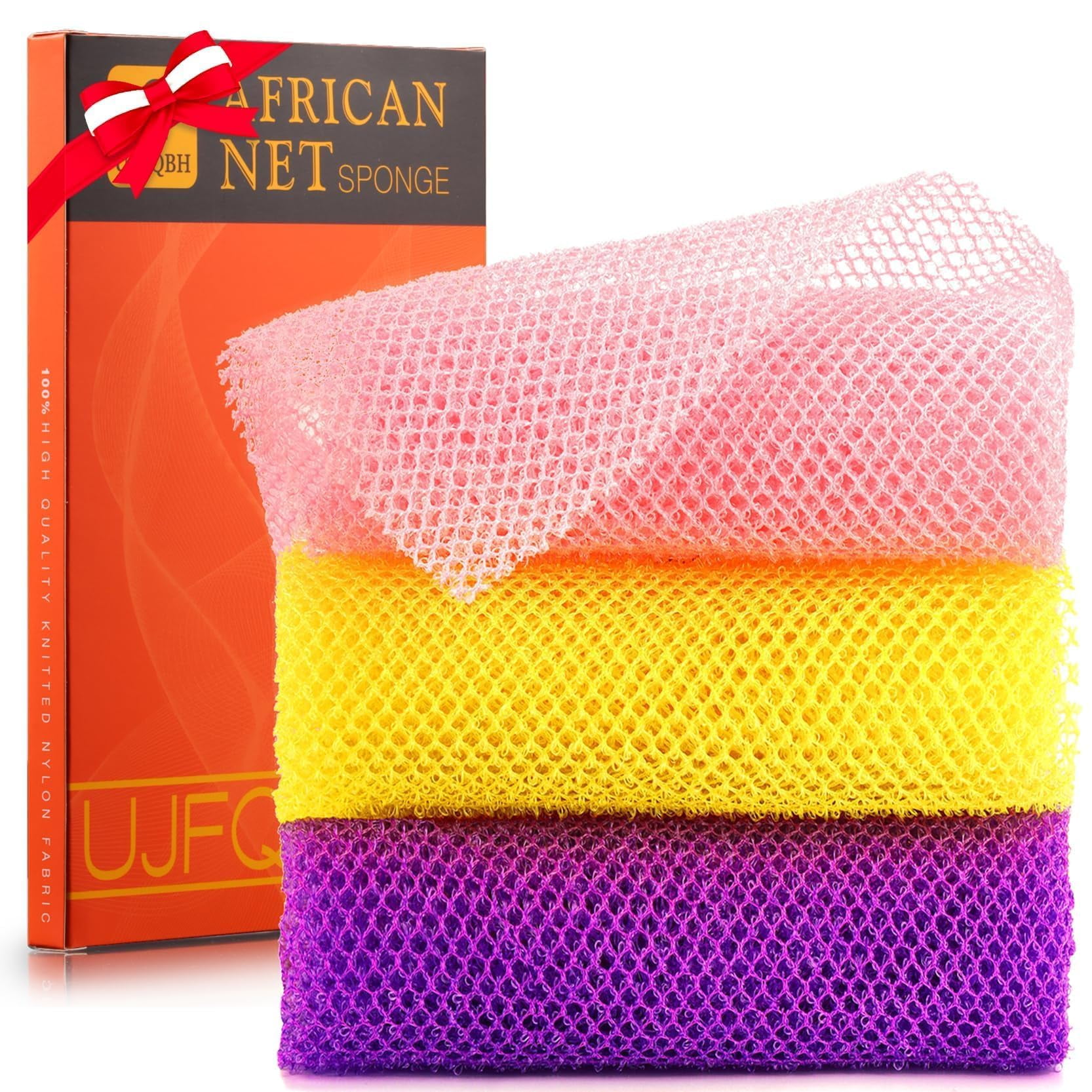 UJFQBH 3 Pieces African Bath Sponge African Net Long Net Bath Sponge ...