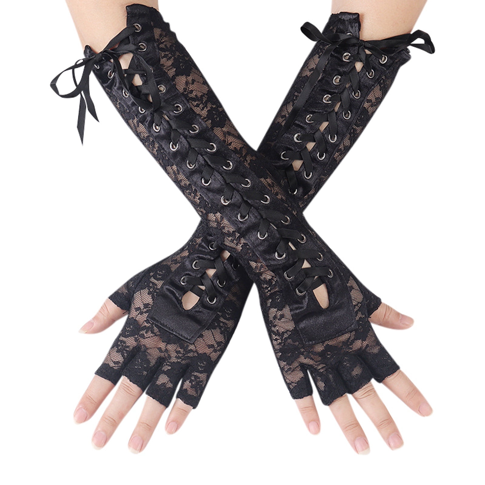 UJNDER Fingerless Steam Punk Witch Long Elbow Arm Warmers Lace Sleeves ...