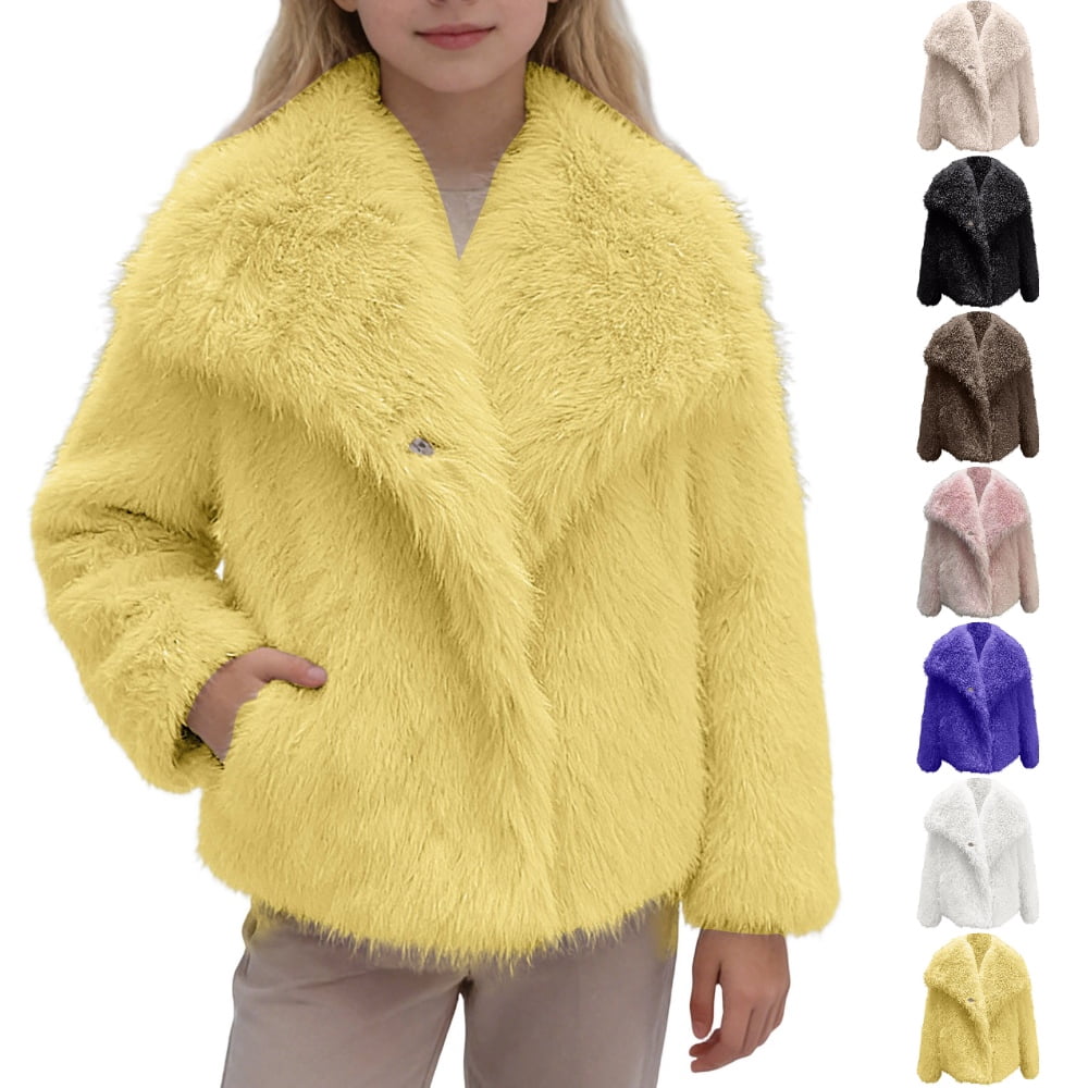 UJNDER Girls Jacket Plush Shawl Collar Winter Coat for Kids Girls ...
