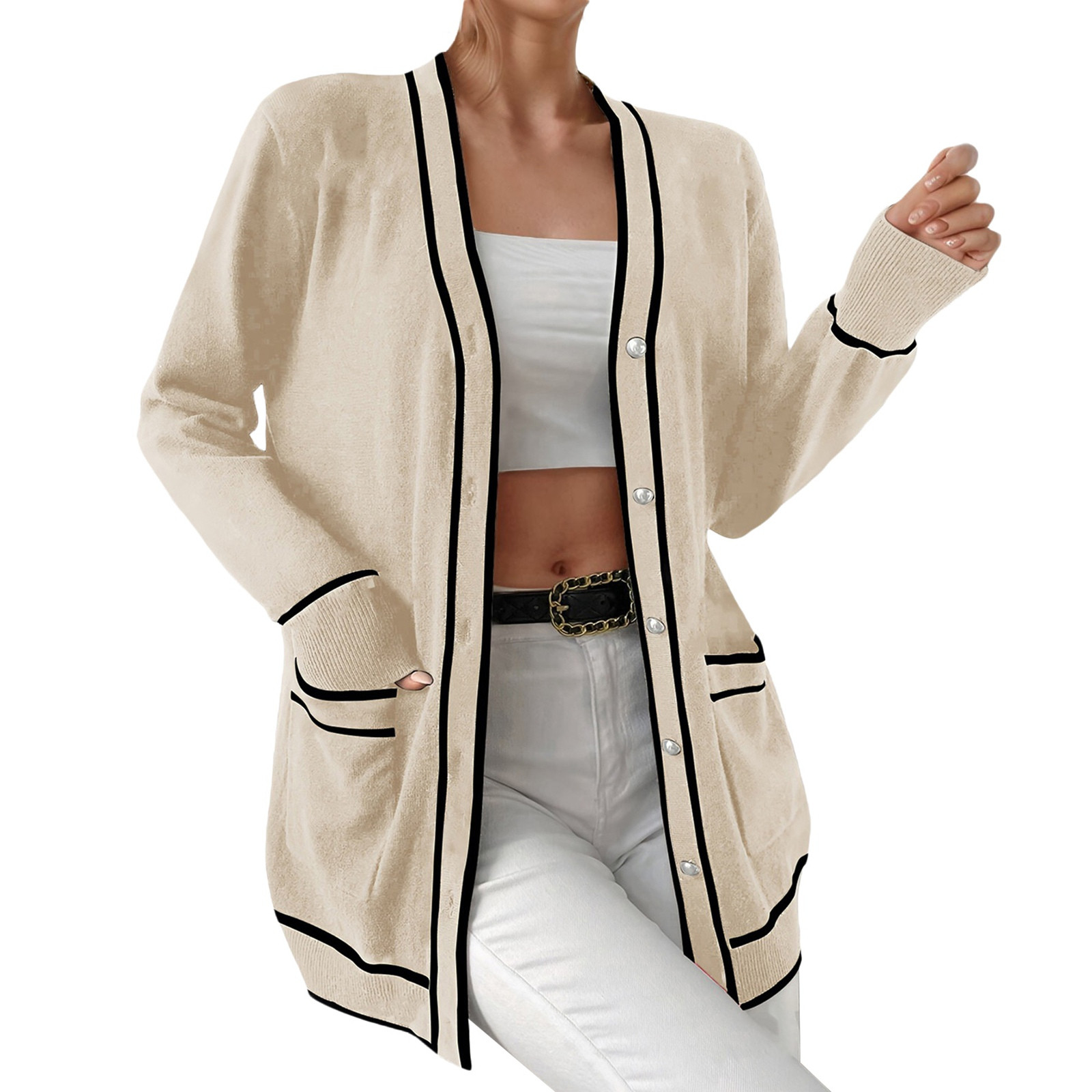 UJNDER Plus Size Knit Cardigan Sweater Open Front Long Sleeve Pocket ...