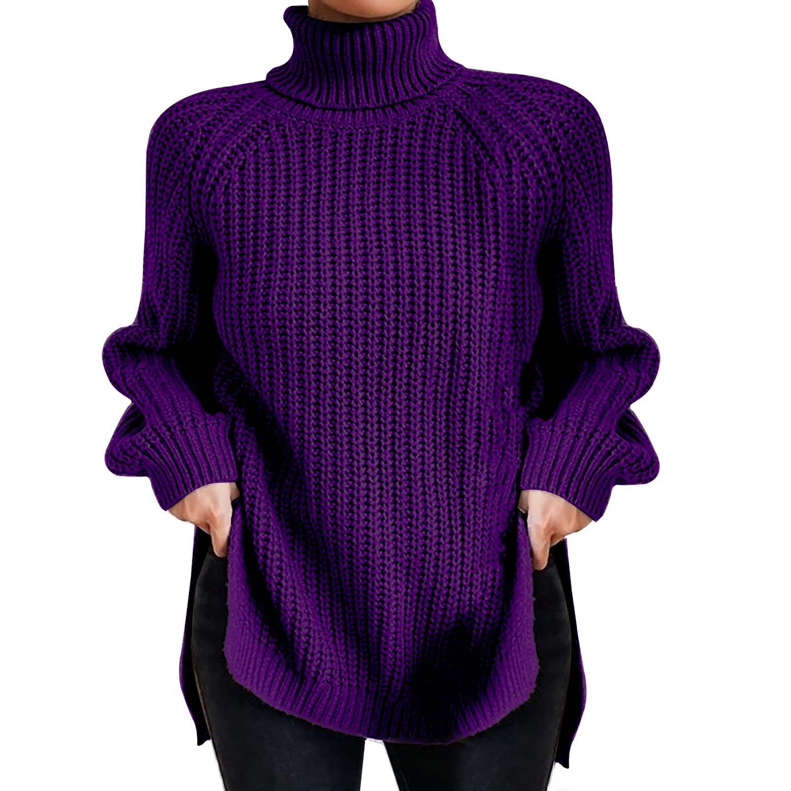 UJNDER Women's Fashion High Neck Solid Color Pullover Knit Sweater with ...